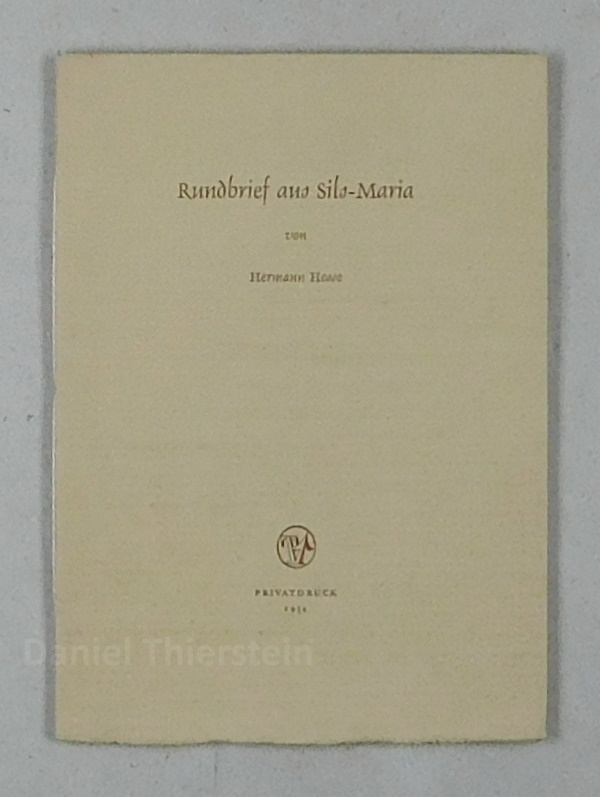 Rundbrief aus Sils-Maria. von Hesse, Hermann:: (1954) | Daniel Thierstein