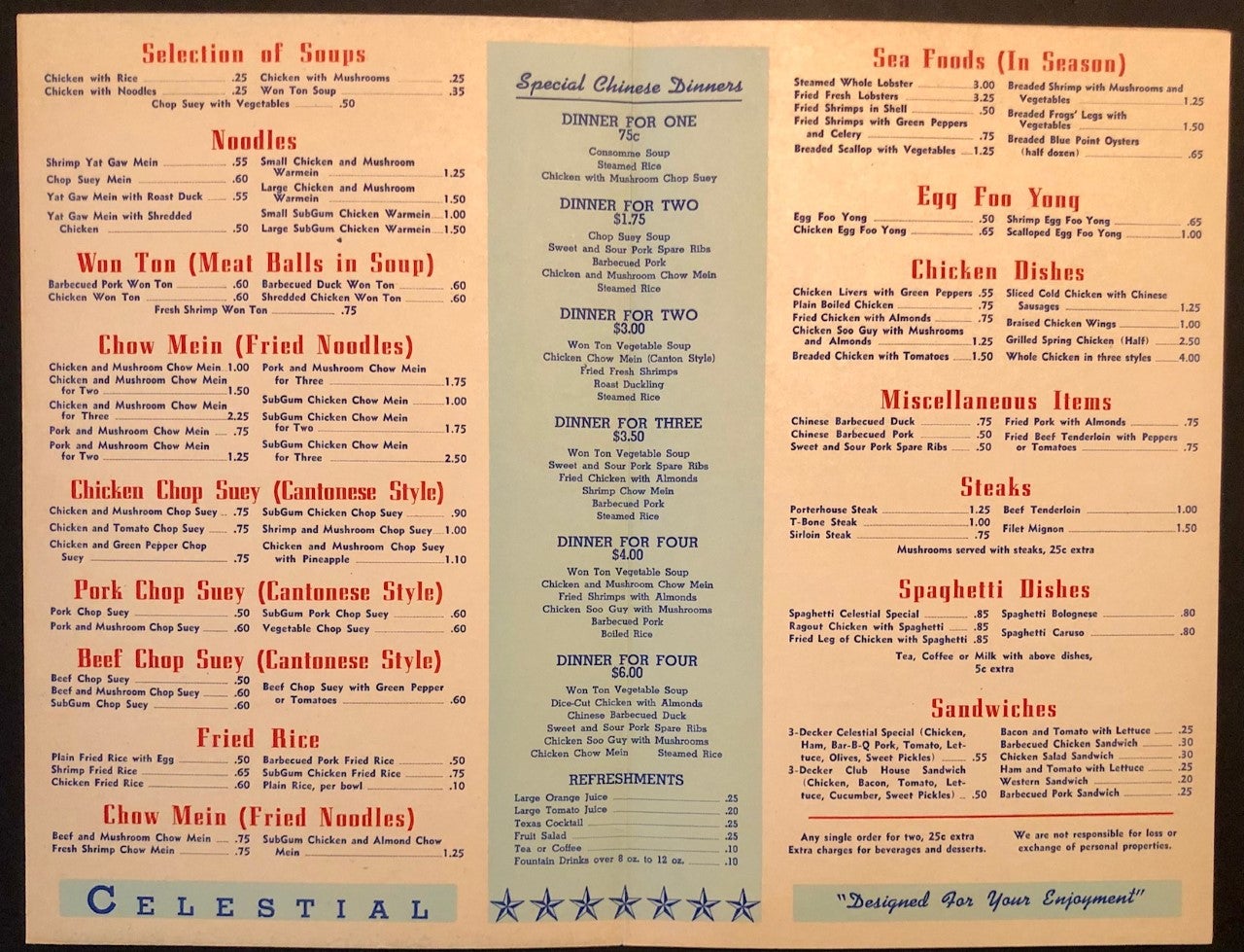 Menu for Celestial Gardens Chinese Restaurant in Toronto, Ontario ...