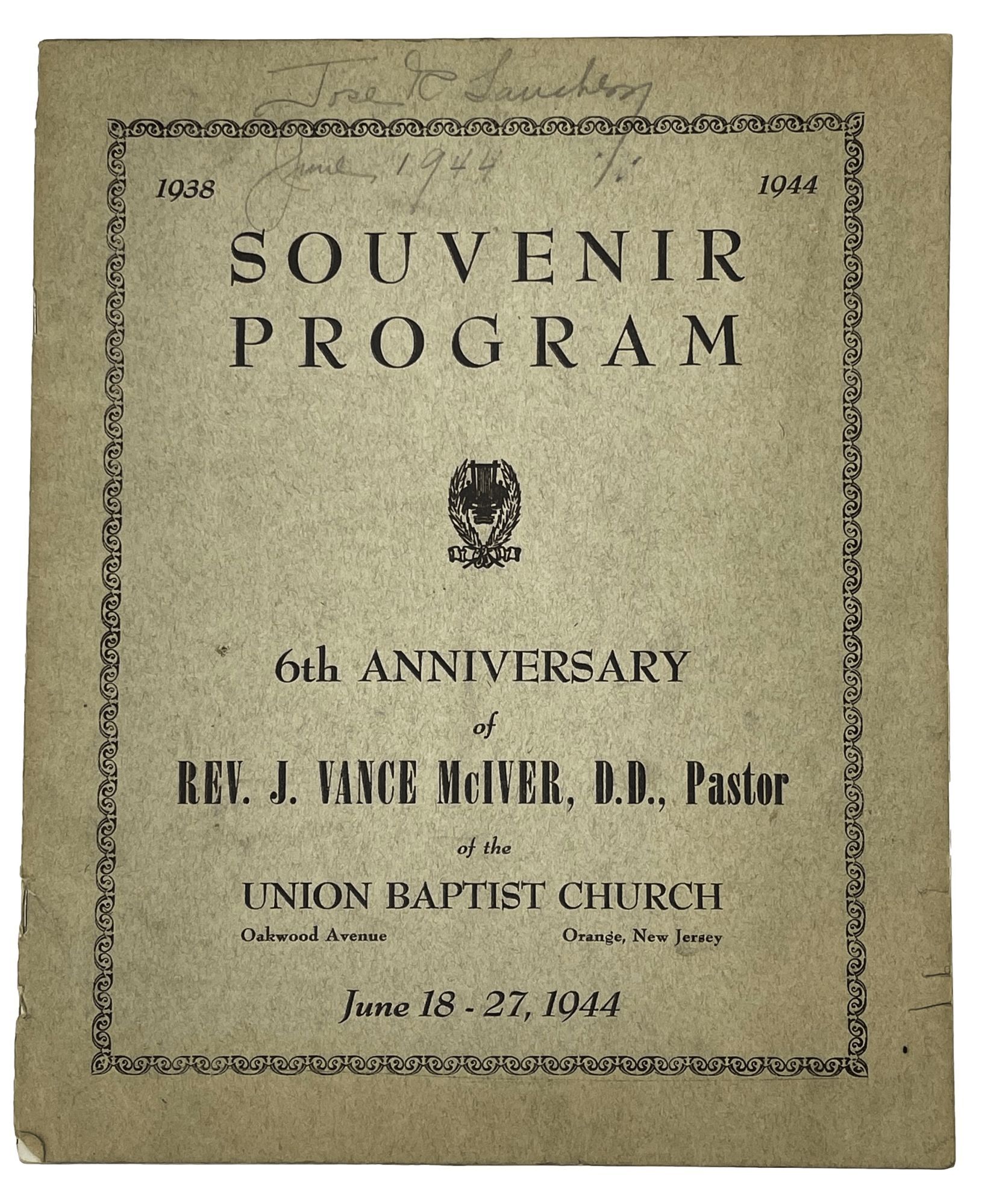 Souvenir Program 6th Anniversary of Rev. J. Vance McIver, D.D. Pastor ...