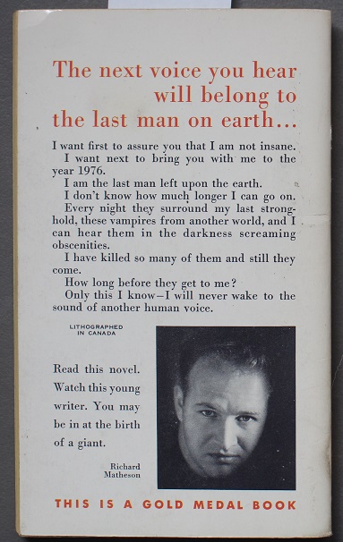 I AM LEGEND. (Gold Medal Book. # 643; Basis for Movie The OMEGA MAN ...