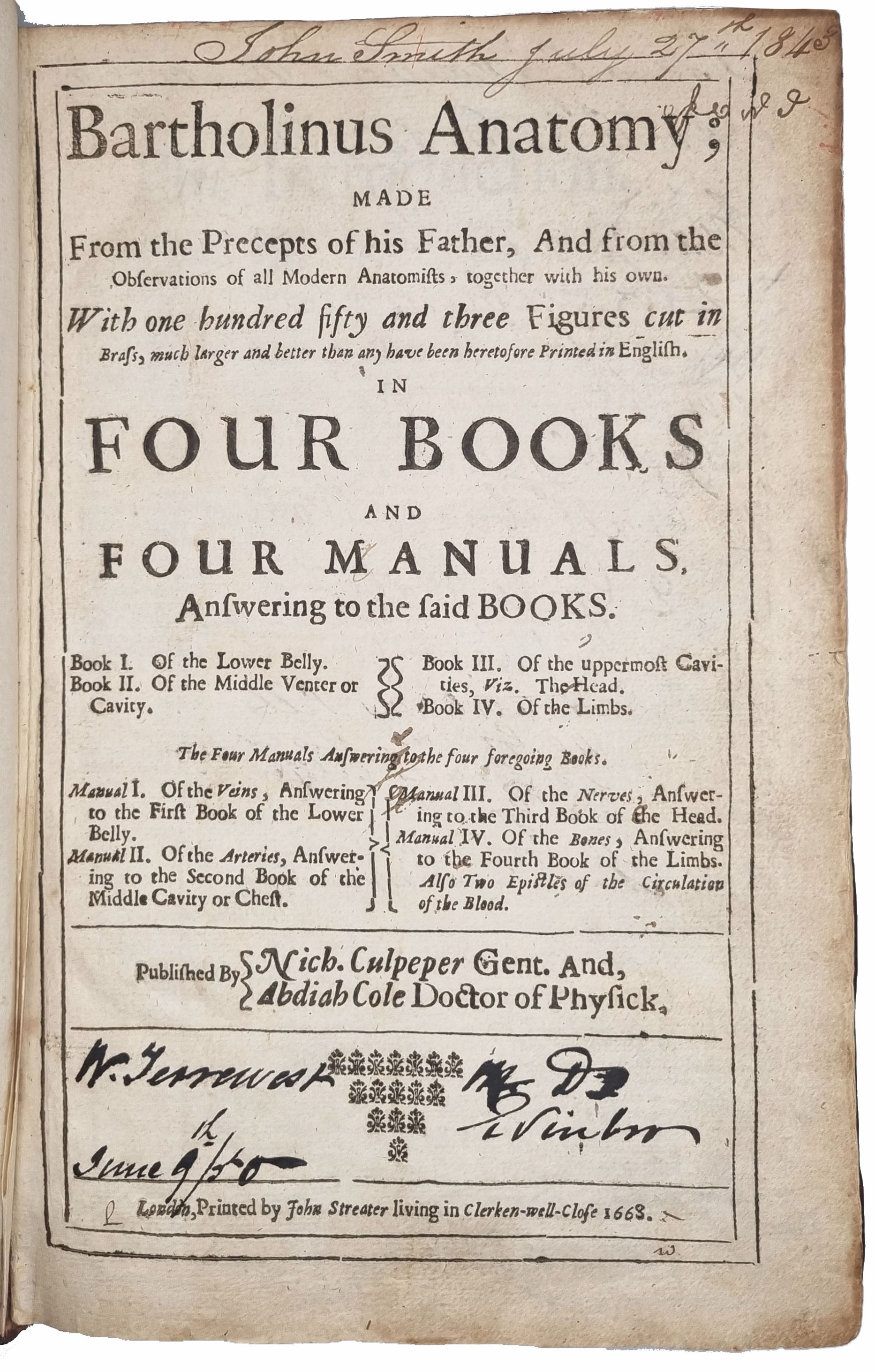 Bartholinus Anatomy. von BARTHOLIN, Thomas, attr.; CULPEPER, Nicholas ...