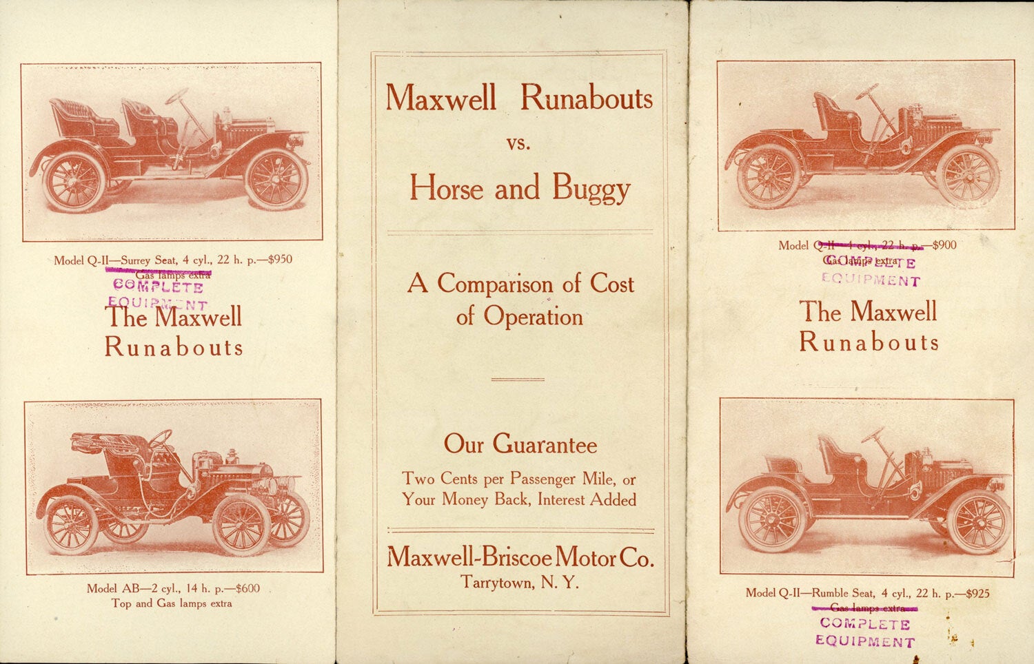 THE MAXWELL RUNABOUTS VS. HORSE AND BUGGY[.] A COMPARISON OF COST OF ...