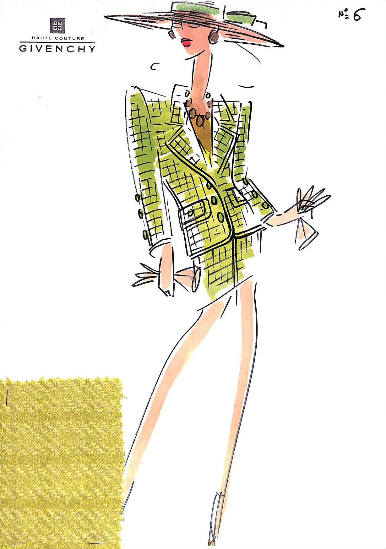 Givenchy Haute Couture Paris No 6 Fashion Illustration w/ Fabric Swatch by Givenchy: Art / Print ...