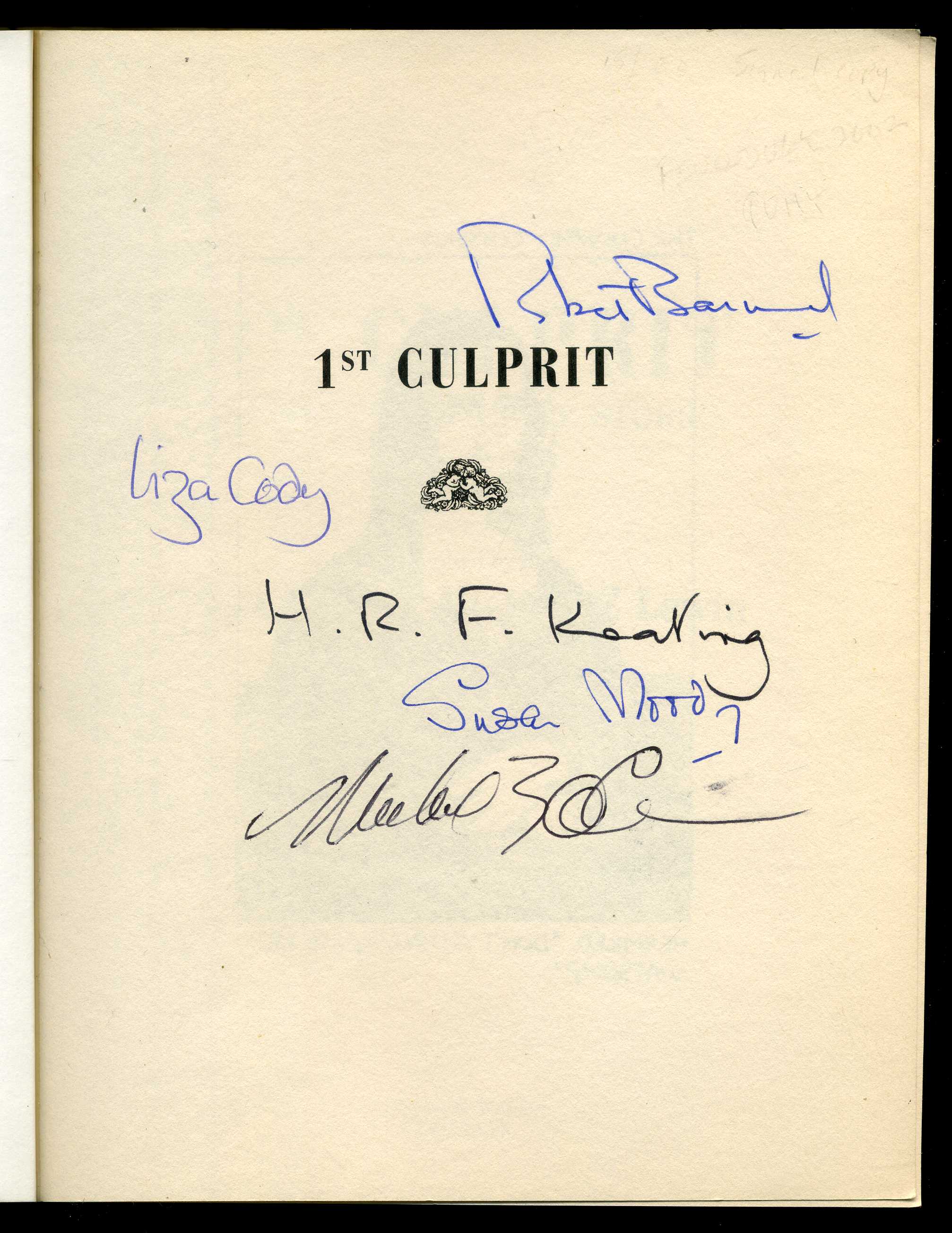 1st Culprit, A Crime Writers' Annual (Signed by Robert Barnard, Liza ...