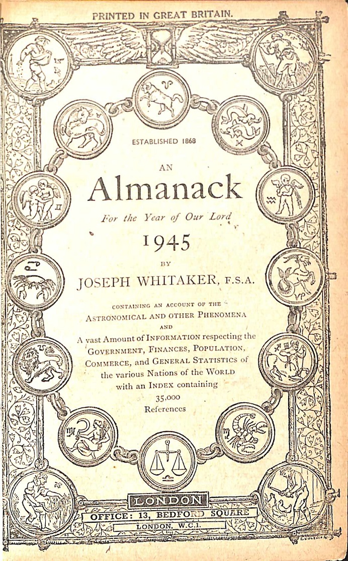 Whitaker's Almanack 1945: Good hardcover (1944) | WeBuyBooks