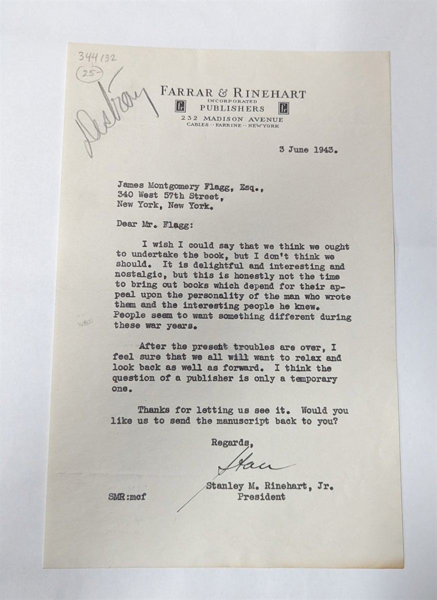 Typed Signed Letter To James Montgomery Flagg by Rinehart, Stanley M ...