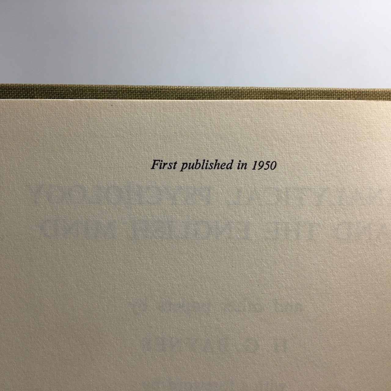 ANALYTICAL PSYCHOLOGY AND THE ENGLISH MIND. von BAYNES, H. G., C. G ...