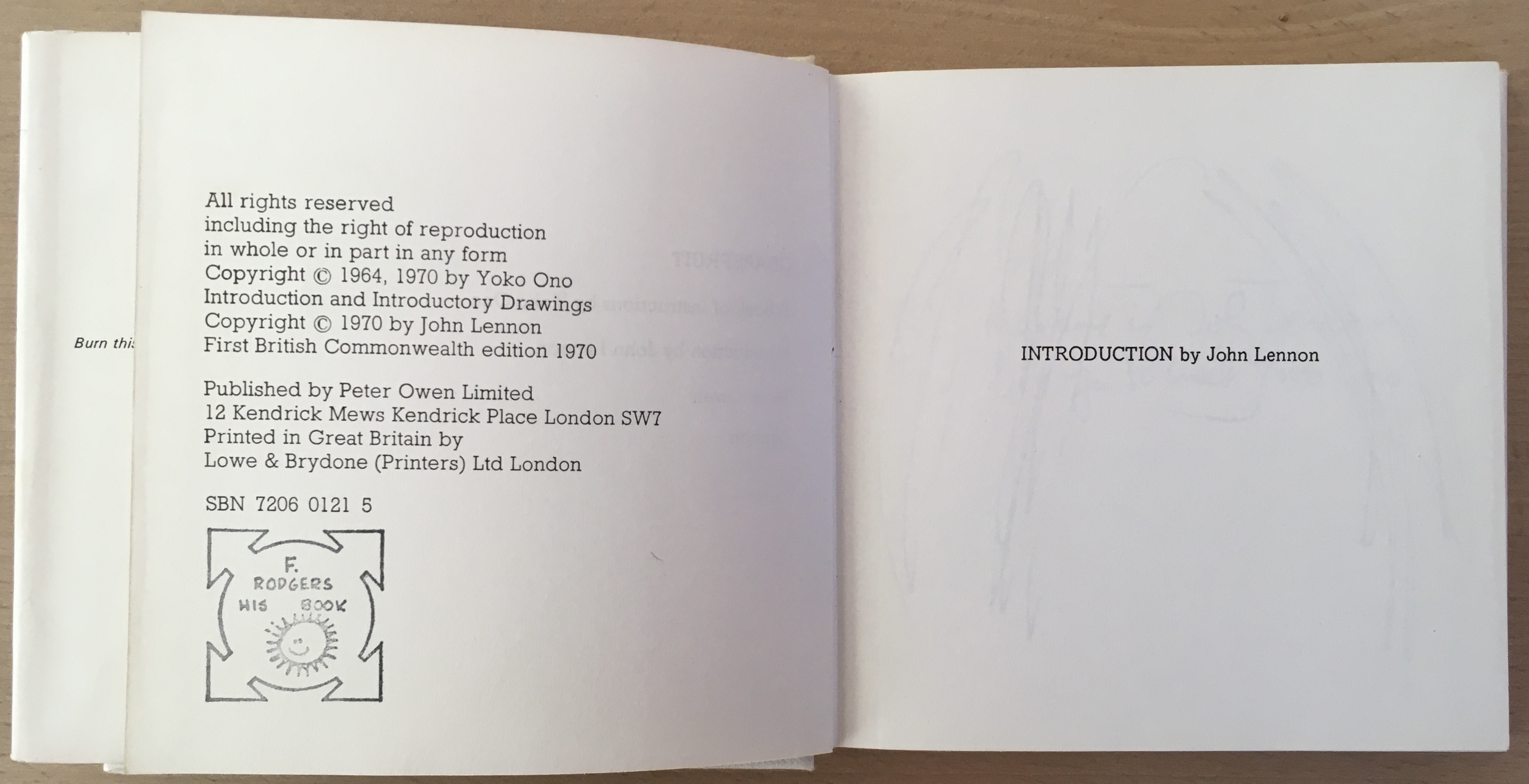 GRAPEFRUIT - a book of instructions. Introductory drawings by John ...