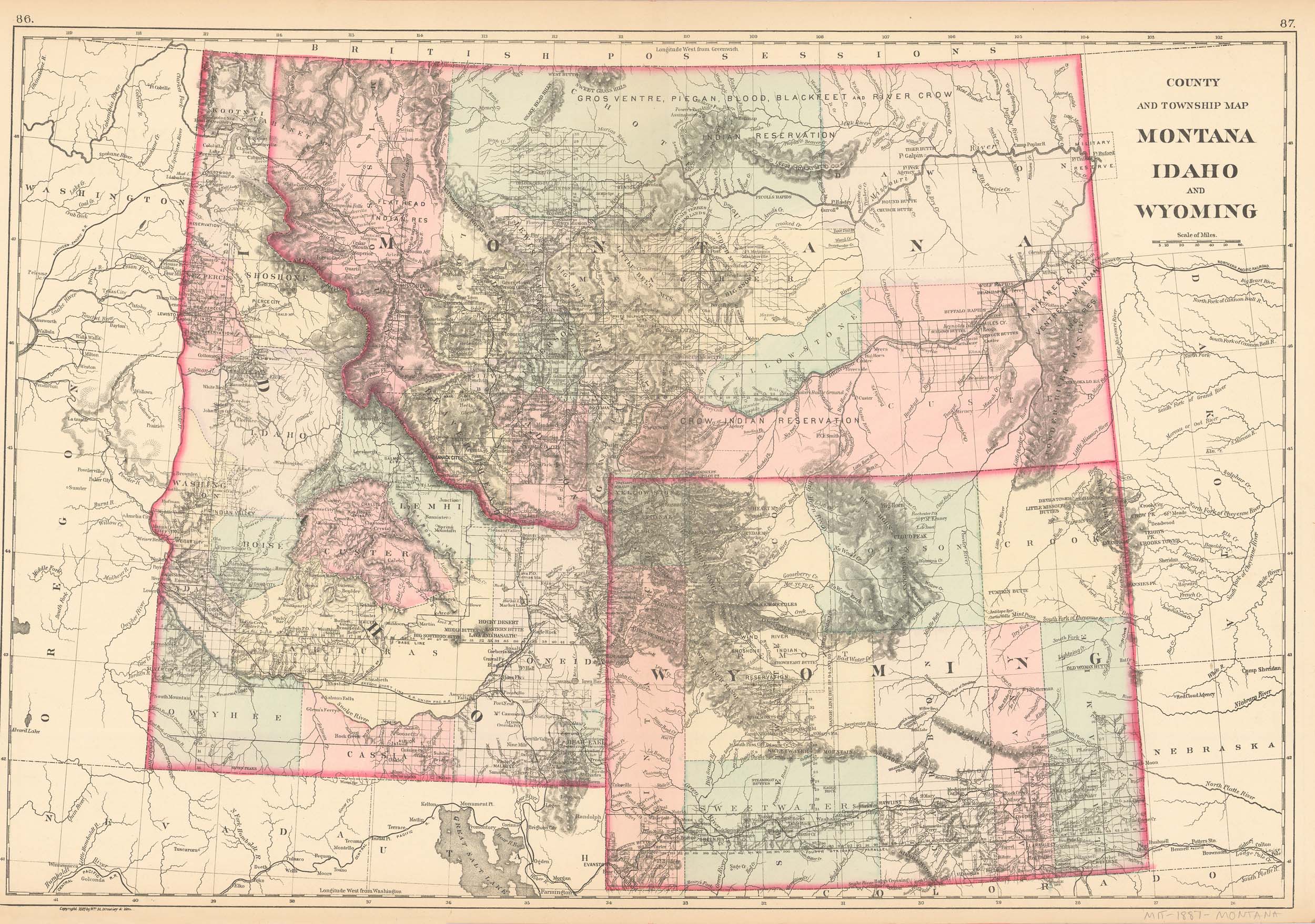 County Map and Township Map- Montana, Idaho and Wyoming by S. Augustus Mitchell: (1887) | Art ...
