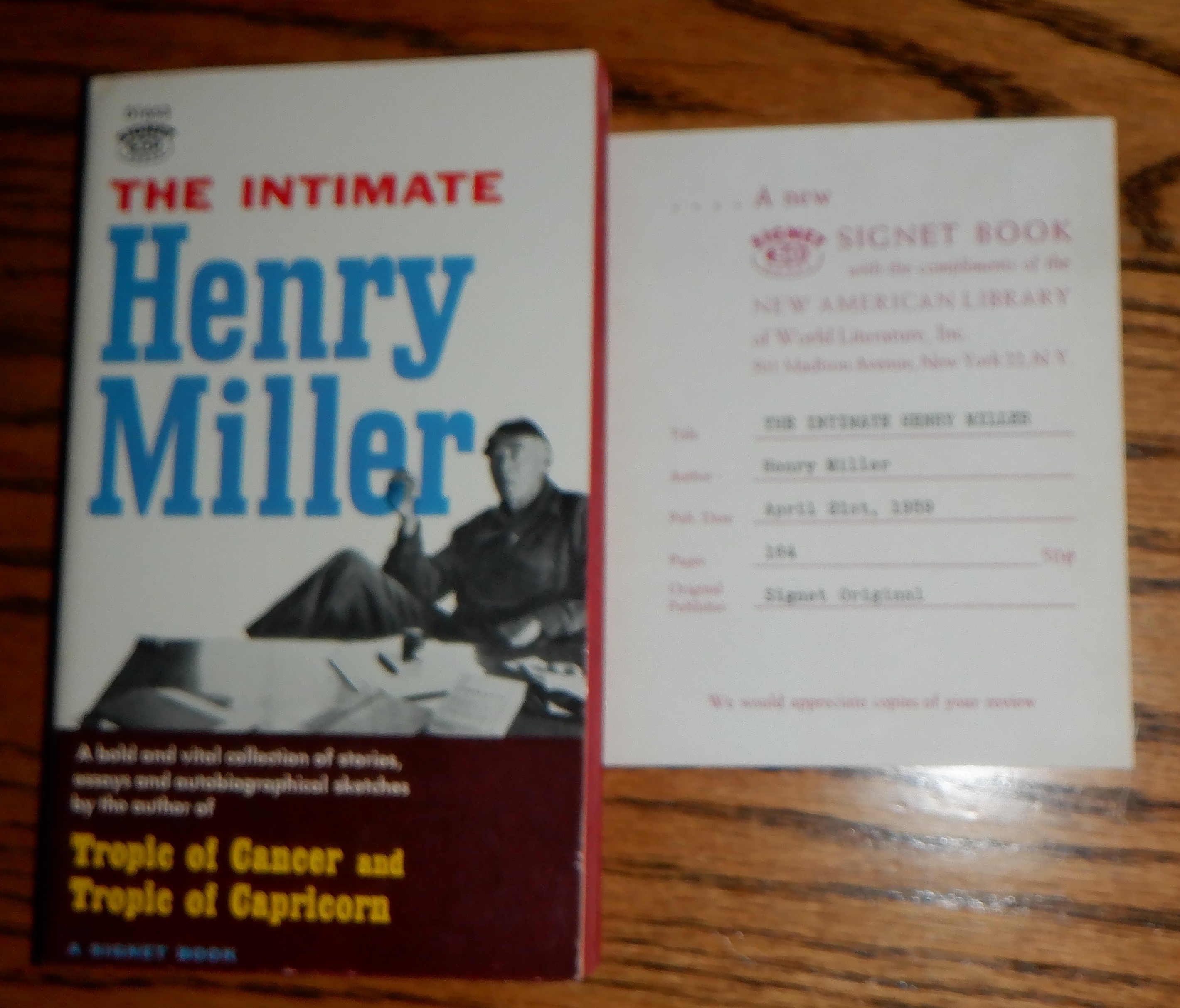 Yhe Intimate Henry Miller, (Review Copy) by Miller, Henry: Fine Soft ...