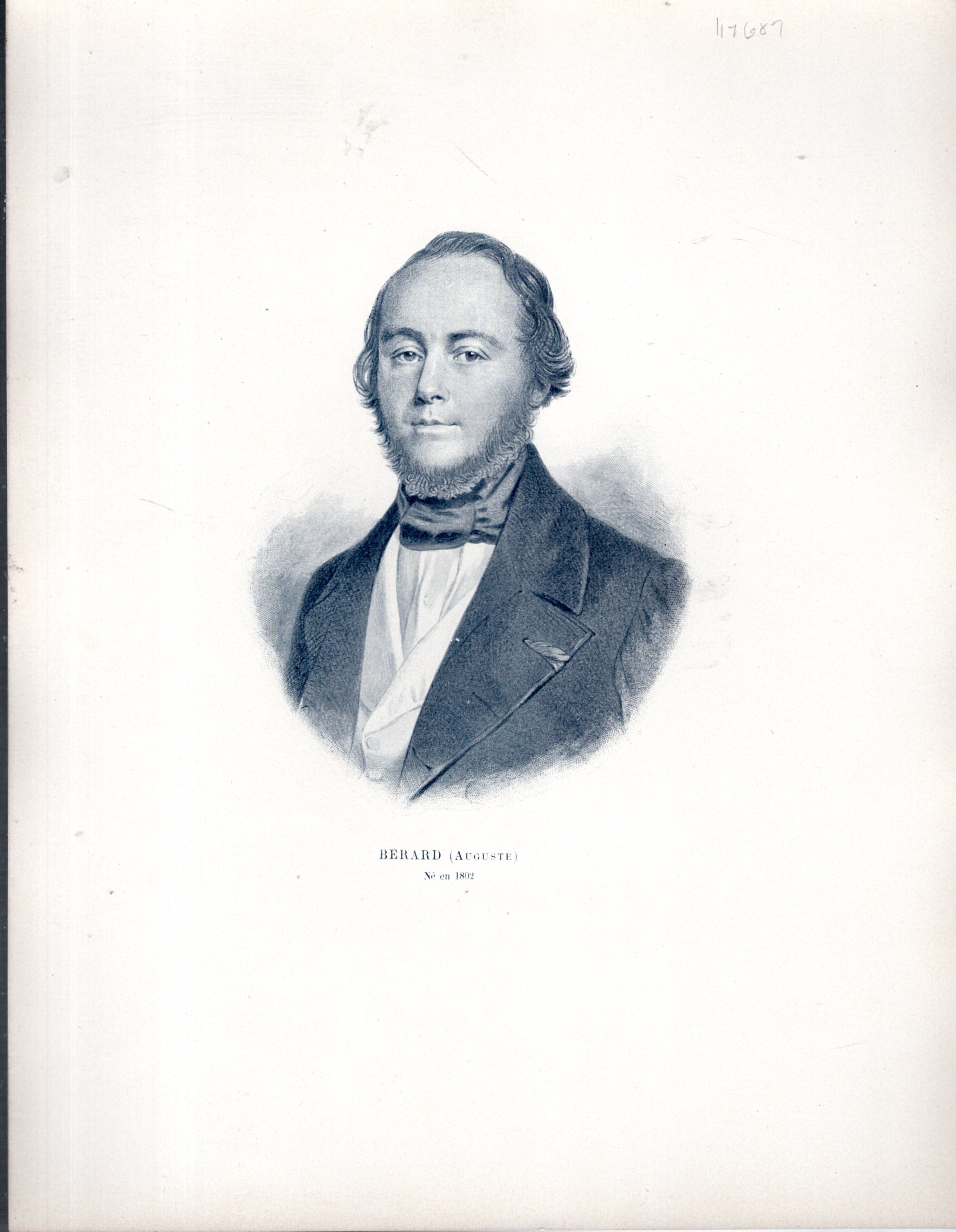 ENGRAVING: "Berard (Auguste) ne' en 1802".from the Centenaire de la ...