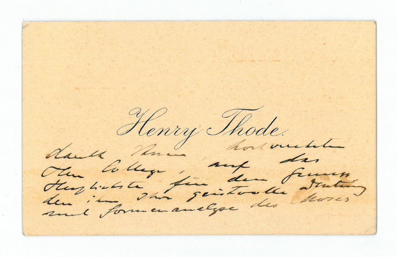 Lithogr. Visitkarte mit eigenh. Widmung und U. by Thode, Henry ...