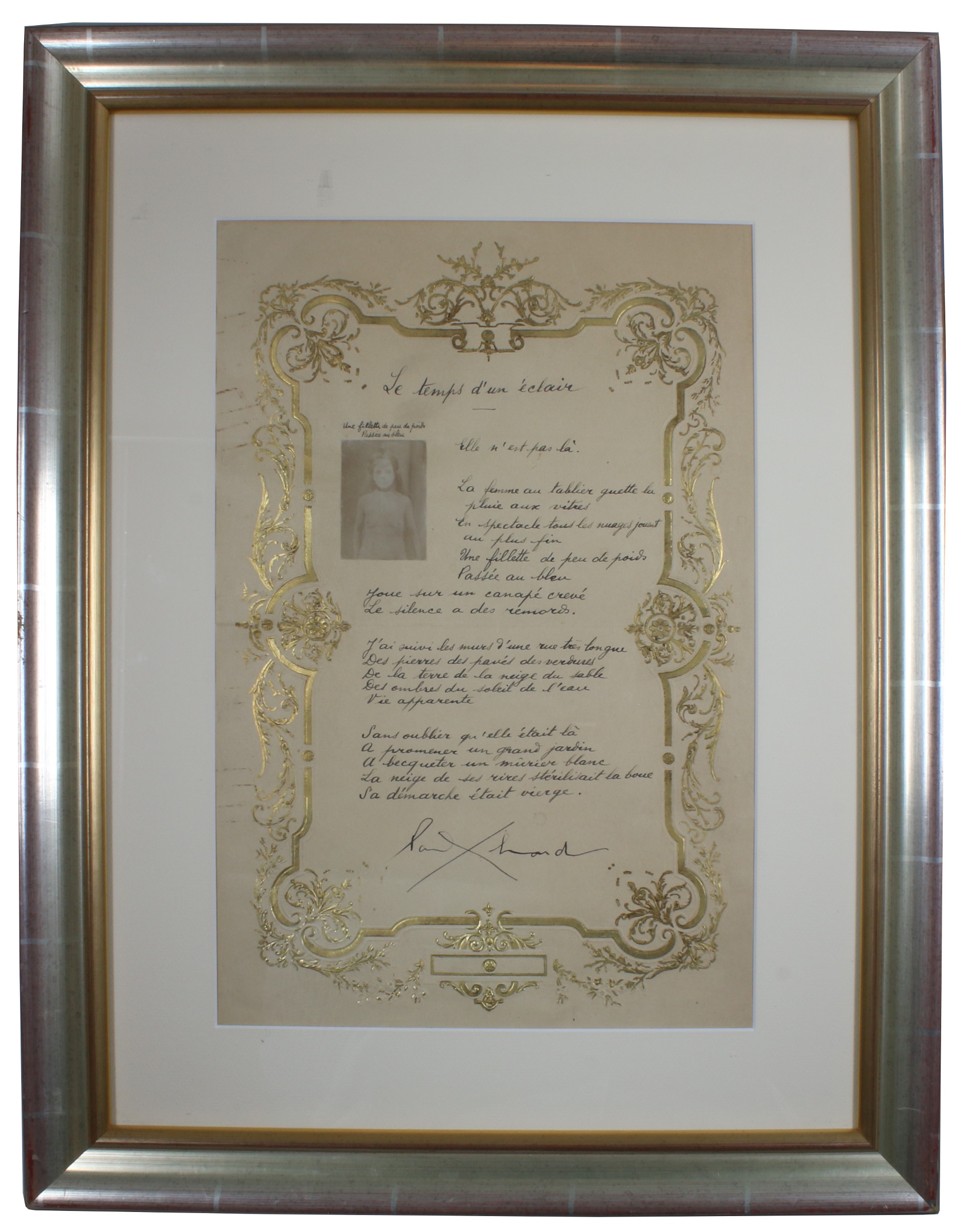 "Le temps d'un éclair". Autograph poem signed. by Éluard, Paul, French ...
