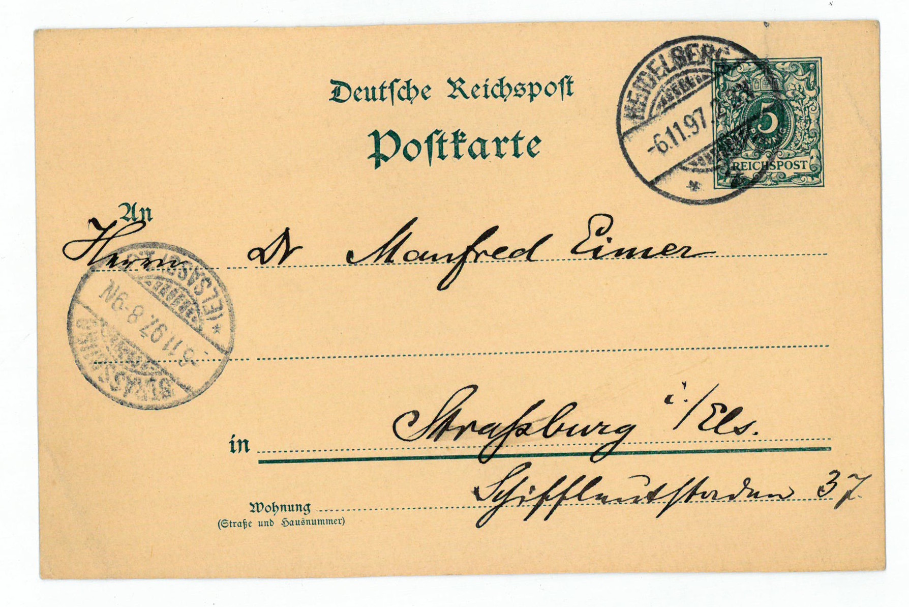 Eigenh. Postkarte mit U. by Schäfer, Dietrich, Historiker (1845-1929 ...