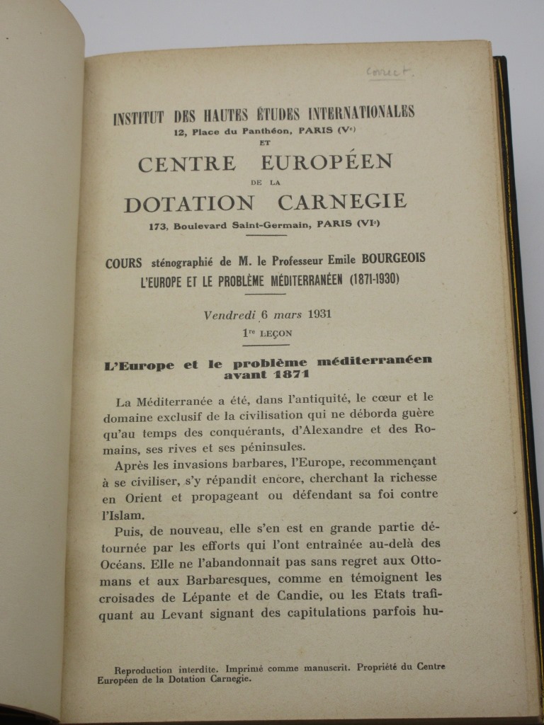 L'Europe et le Probleme Mediterraneen (1871-1930): (Cours stenographie ...