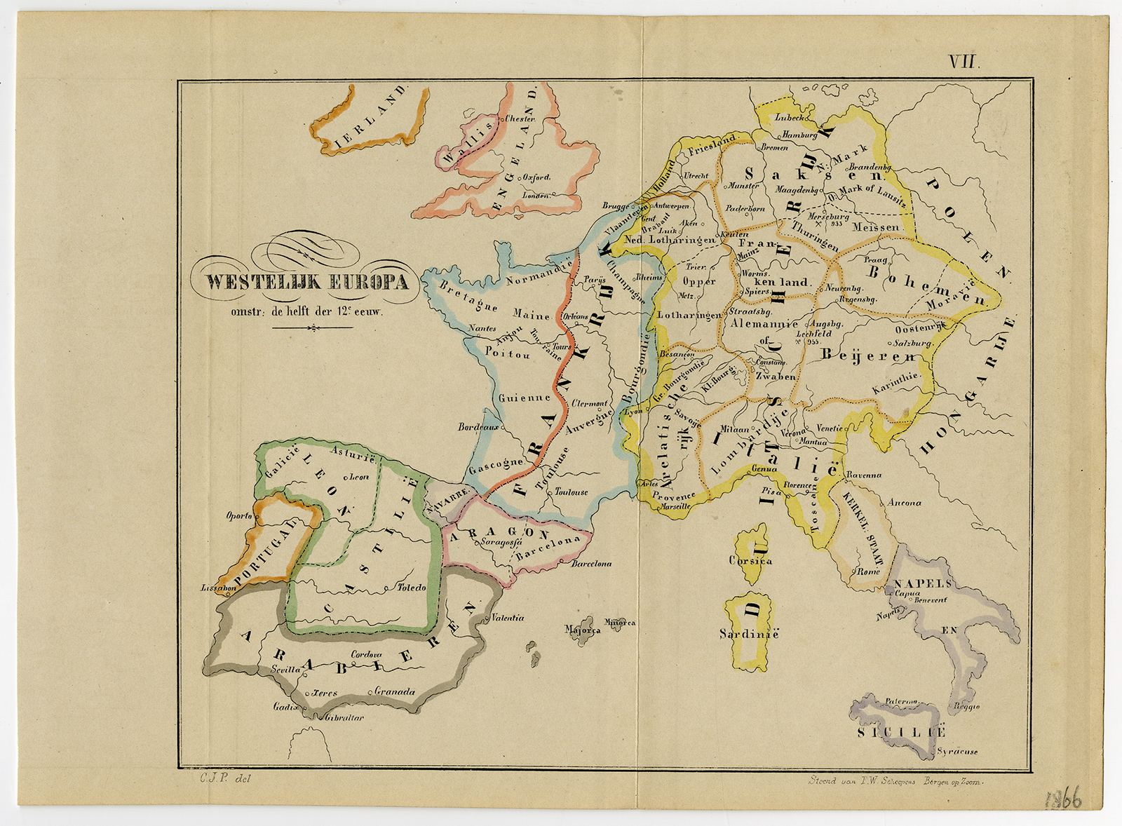 Antique Map-History-View of Europe around 1150 AD-Scheepens-1866: (1866 ...
