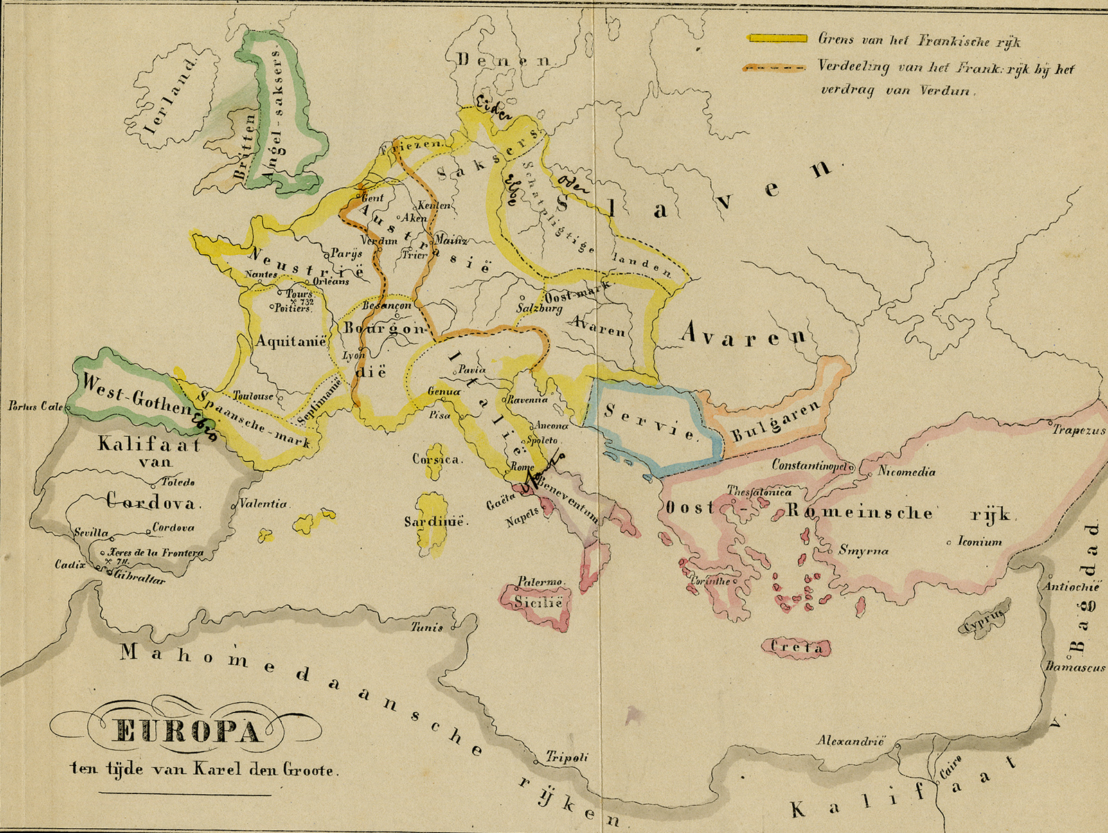 Antique Map-History-View of Europe around 800 AD-Scheepens-1866: (1866 ...