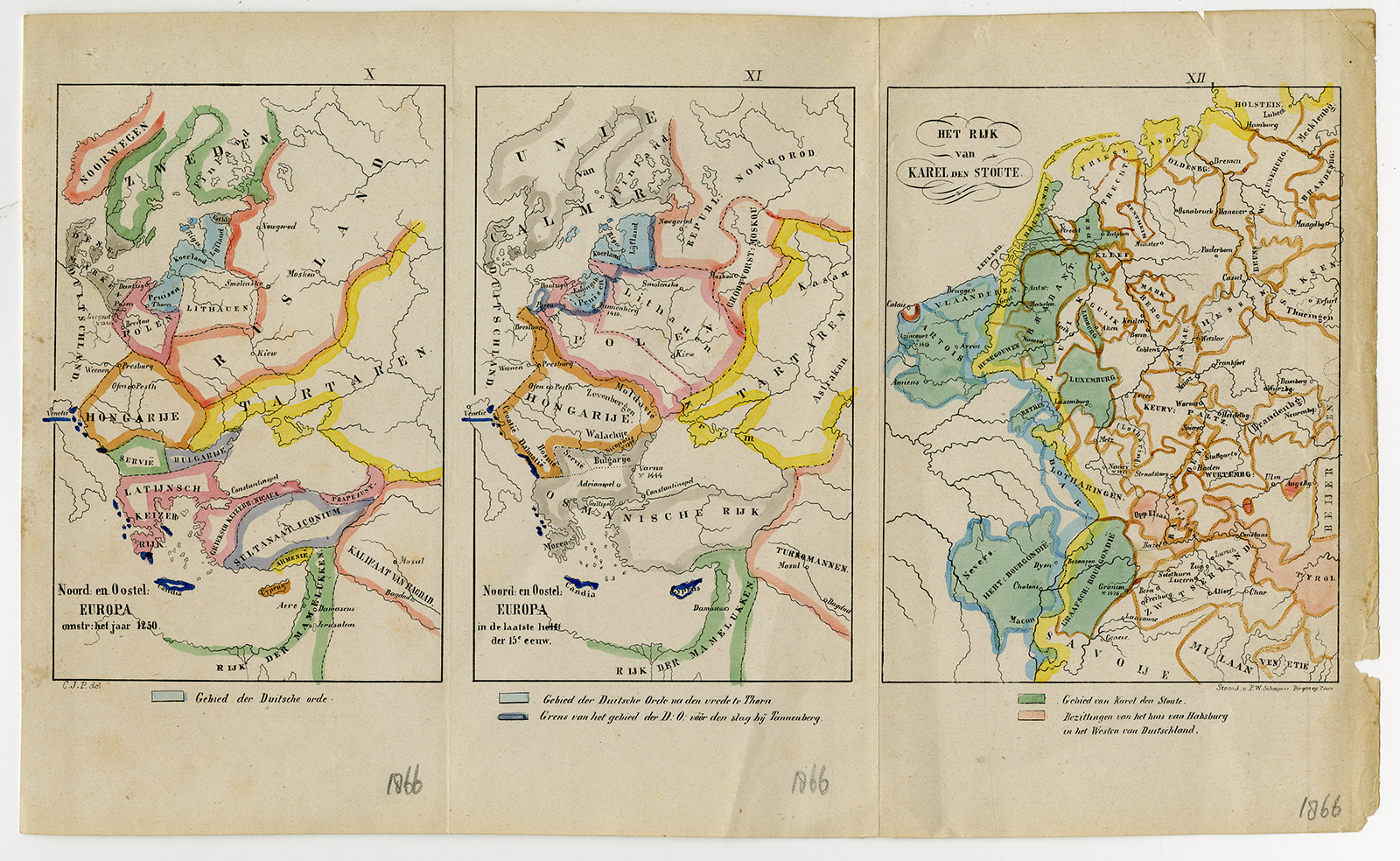 Antique Map-European history in 3 charts-Karel den Stoute-Scheepens ...