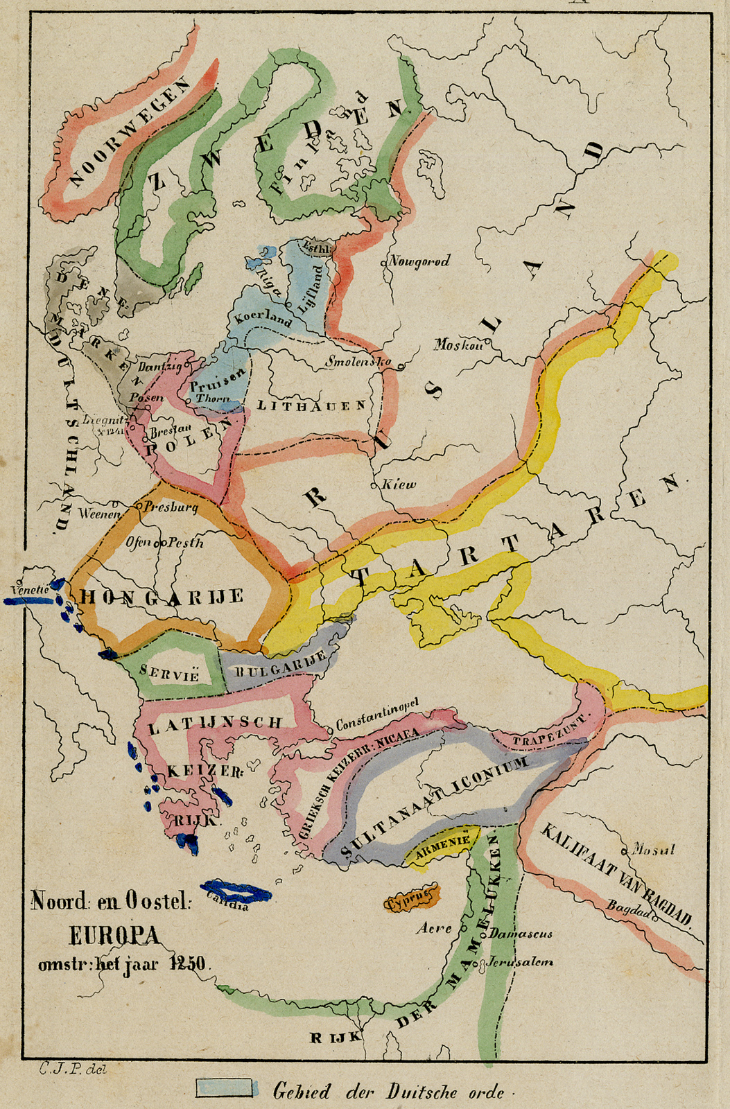 Antique Map-European history in 3 charts-Karel den Stoute-Scheepens ...
