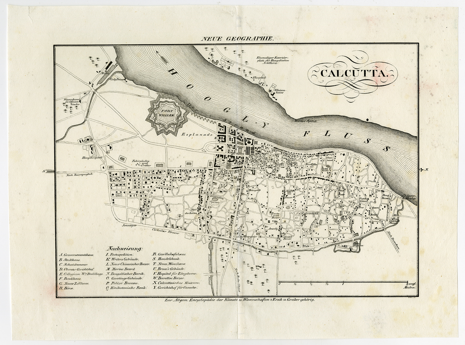 Antique Map-The harbour and city of Calcutta in India-Ersch und Gruber ...