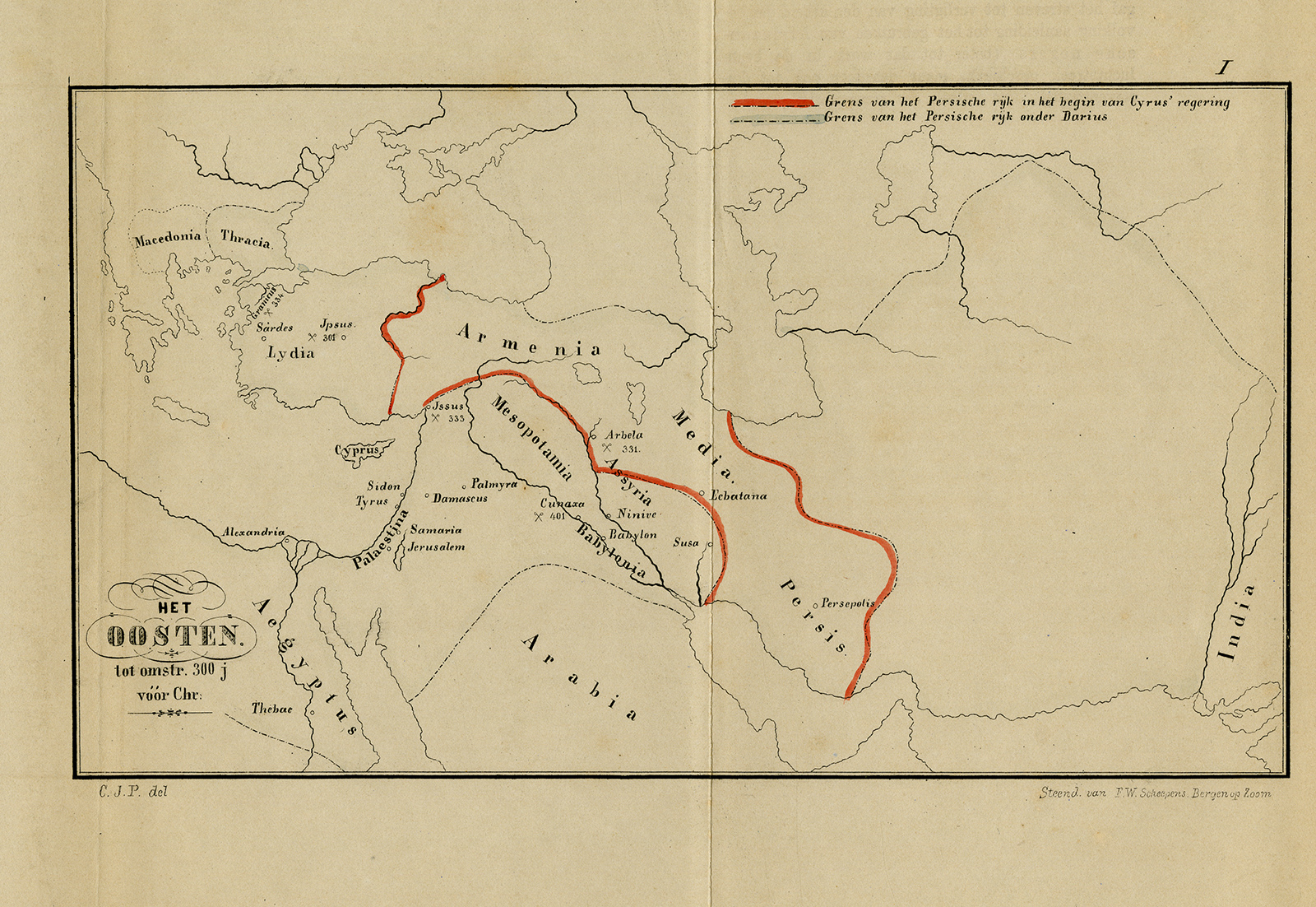Antique Map-History-View of Middle East around 300 BC-Scheepens-1866 ...