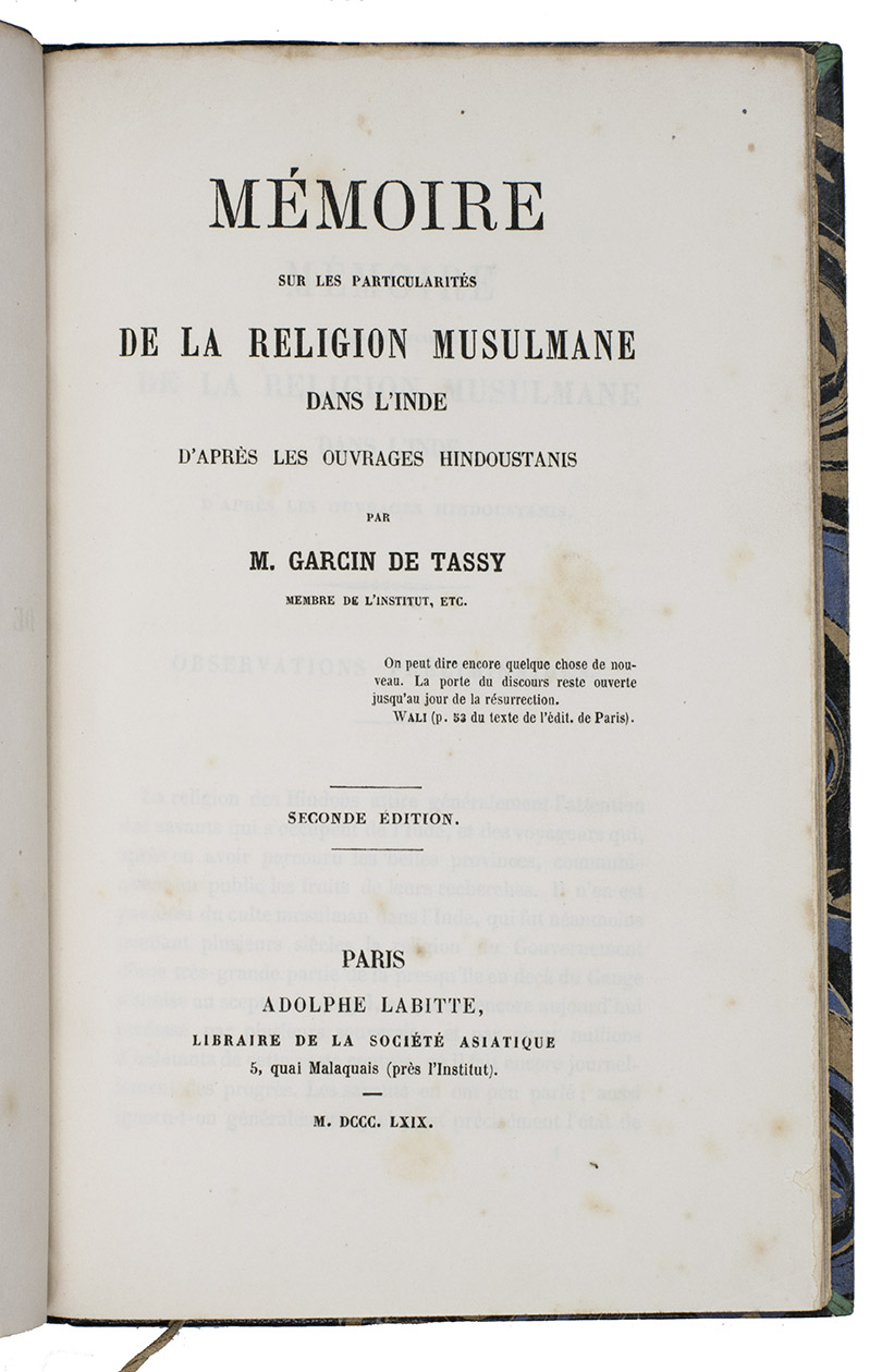 Memoire sur les particularites de la religion Musulmane dans l'Inde, d ...