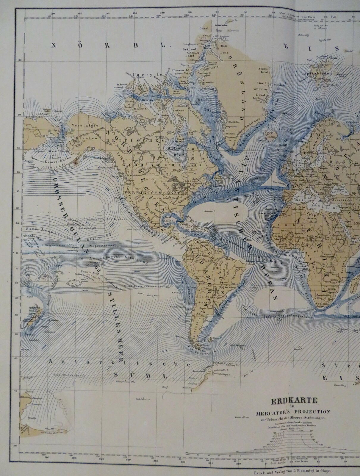 World Map on Mercator's Projection 1885 Flemming detailed map: (1885 ...