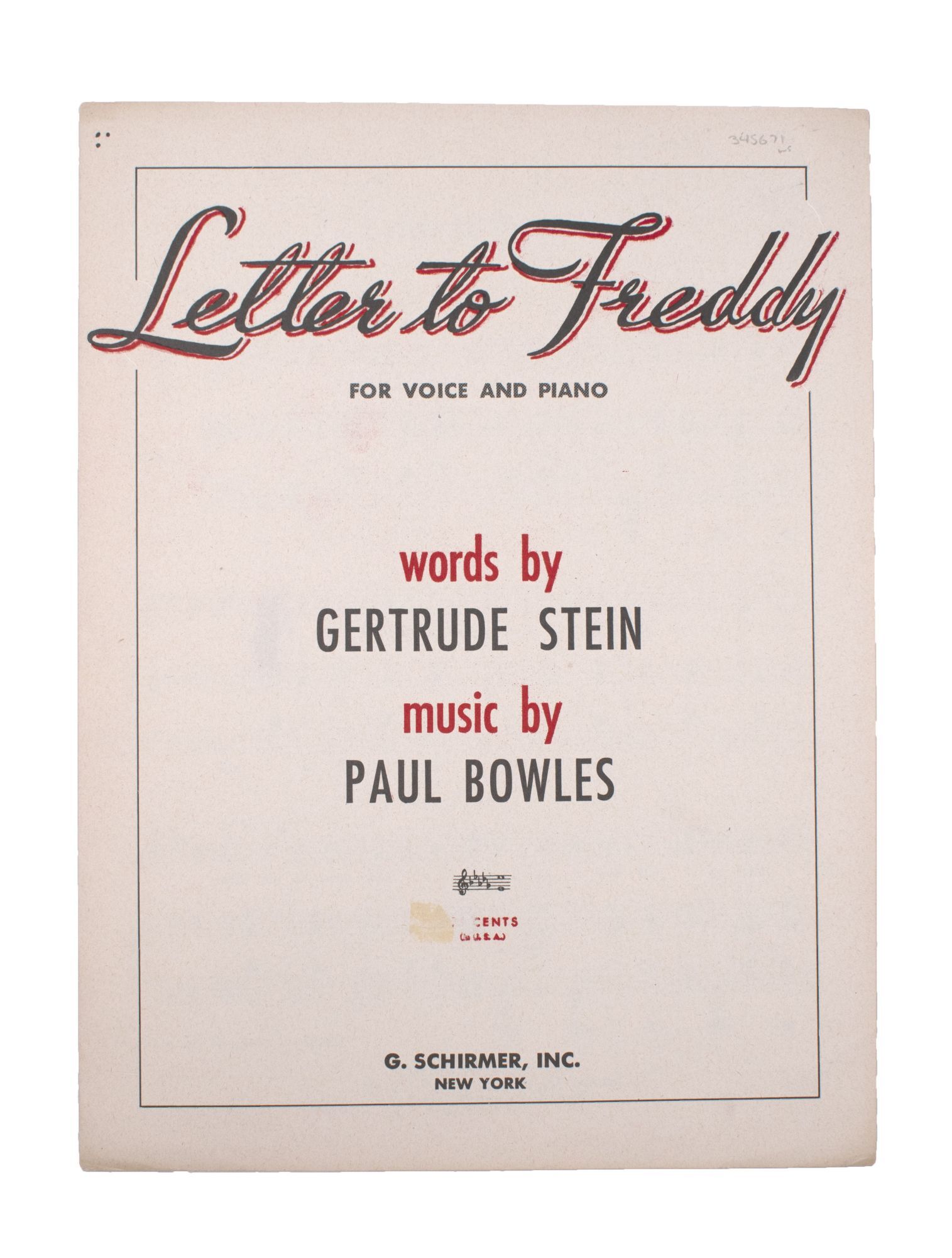 LETTER TO FREDDY. For Voice and Piano. Words by Gertrude Stein. Music ...