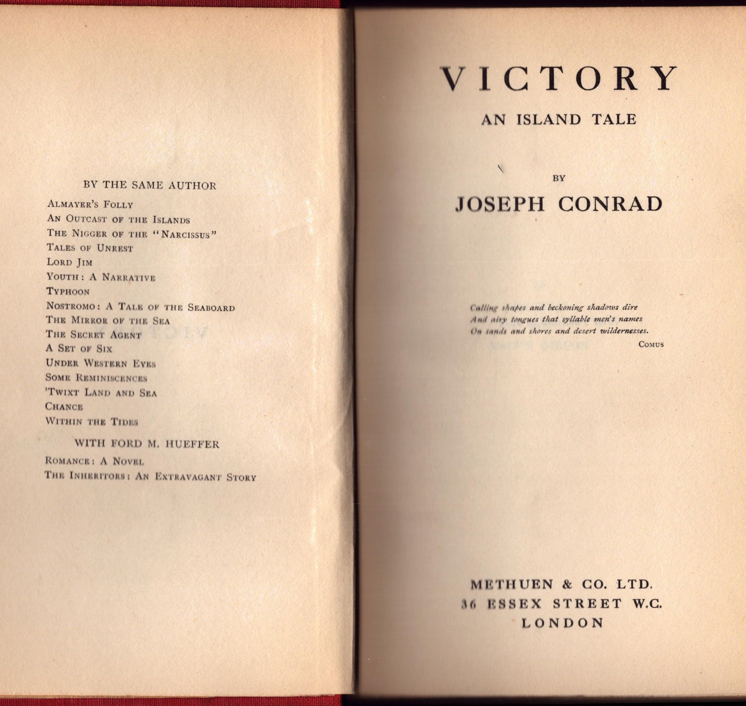 Victory. An Island Tale by Conrad, Joseph: Very Good Hardcover (1915 ...