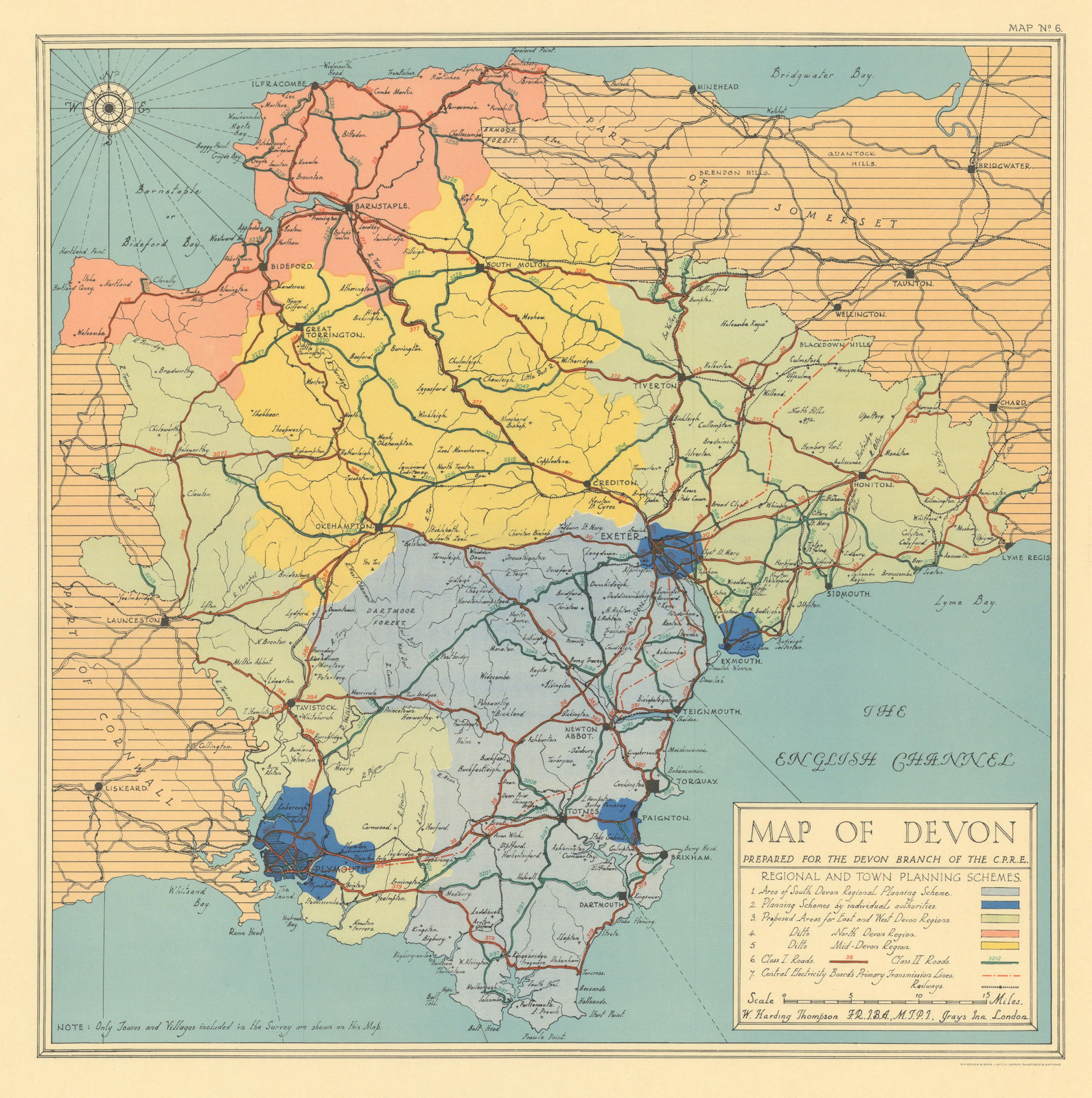 Map of Devon regional and town planning schemes by Thompson, William ...