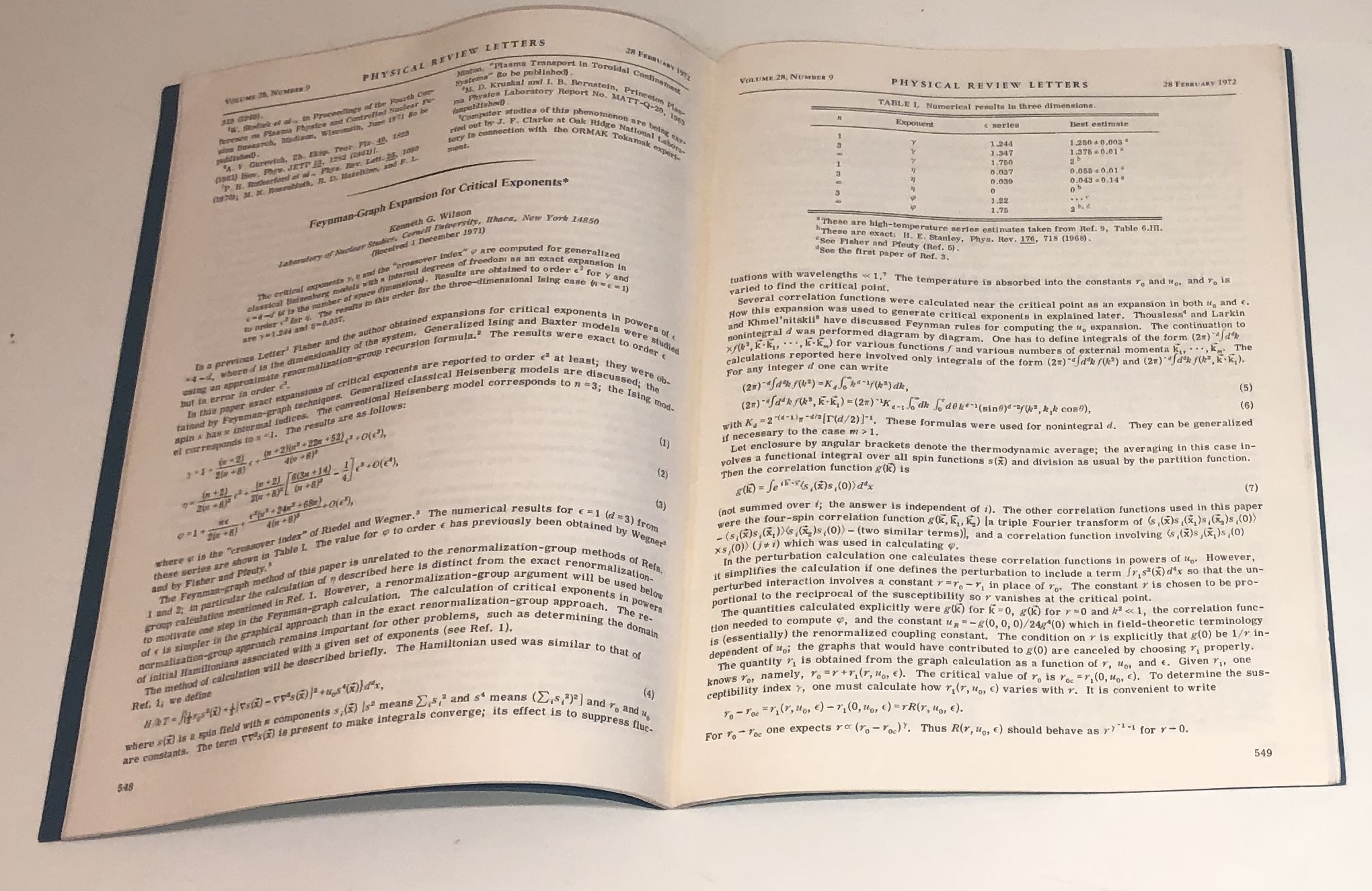 WILSON & FISHER. Critical Exponents in 3.99 Dimensions, pp. 240-3 in ...