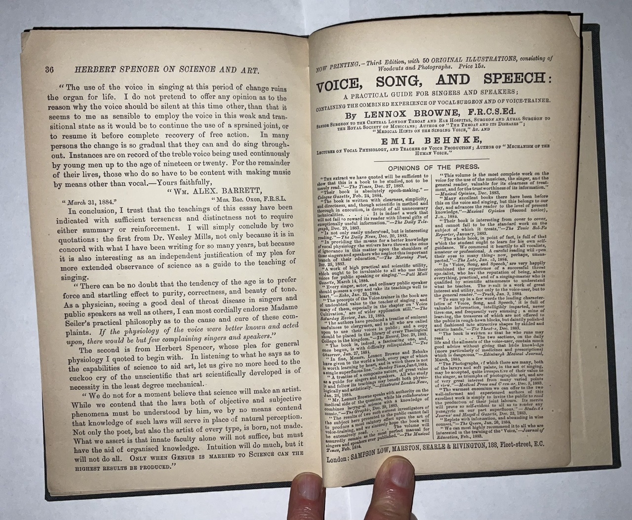 Science and Singing by Browne, Lennox: Very Good Hardcover (1884) 1st ...