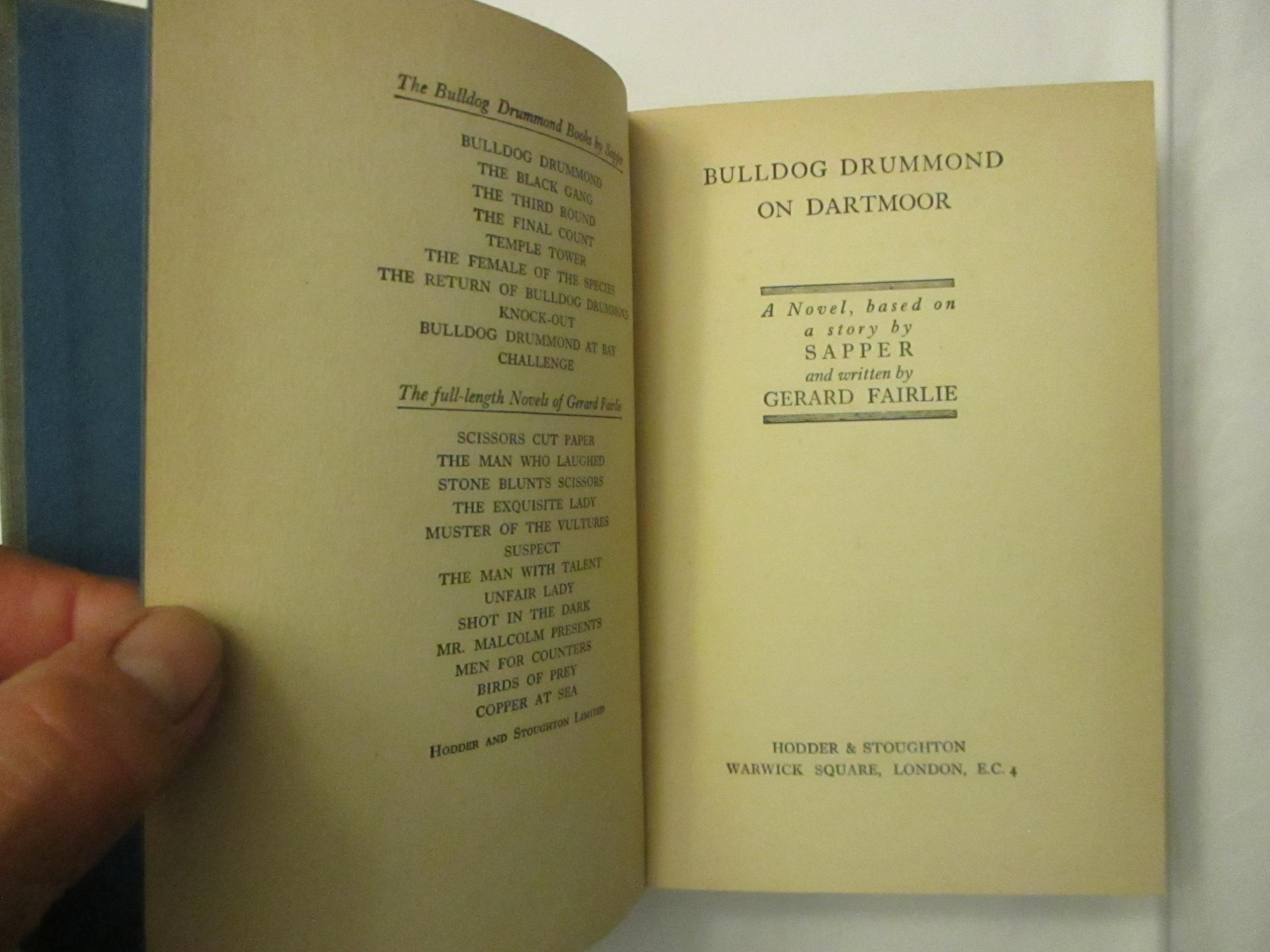 Bulldog Drummond On Dartmoor by Gerard Fairlie: Good Hardcover (1938 ...