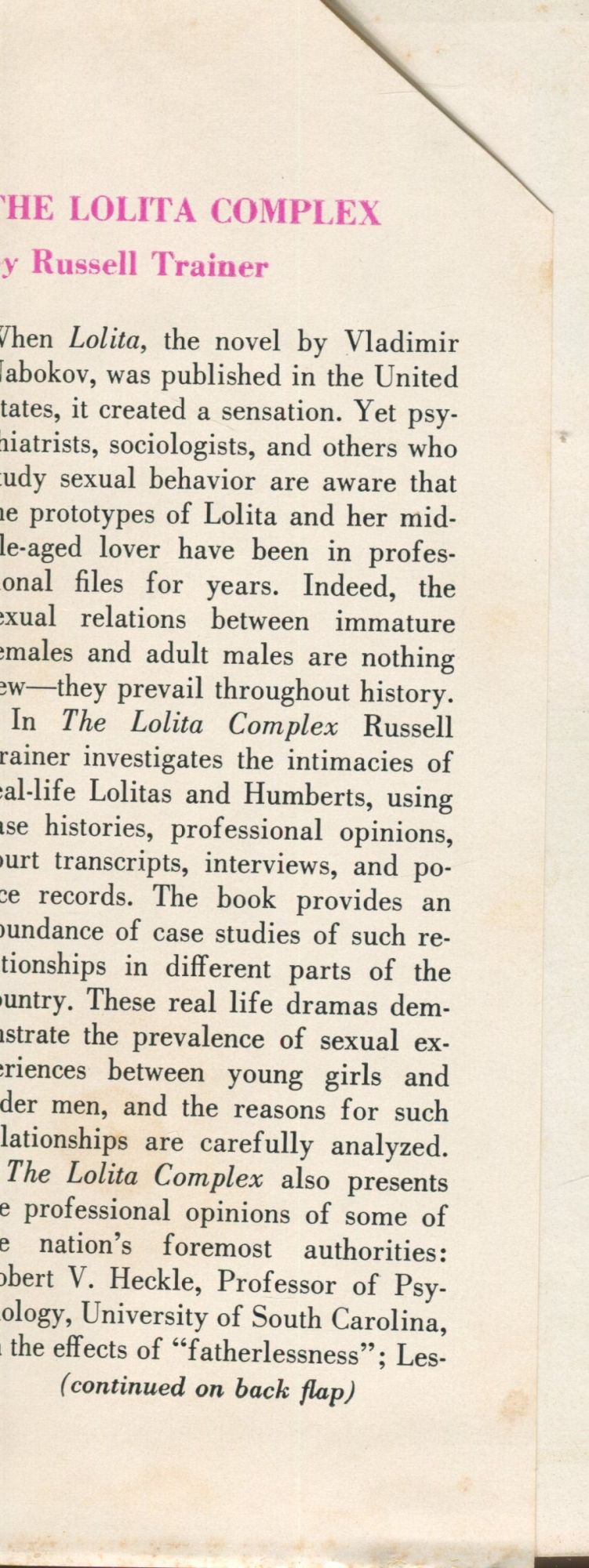 The Lolita Complex; a clinical analysis by Trainer, Russell: Good Hardcover (1966) First Edition ...