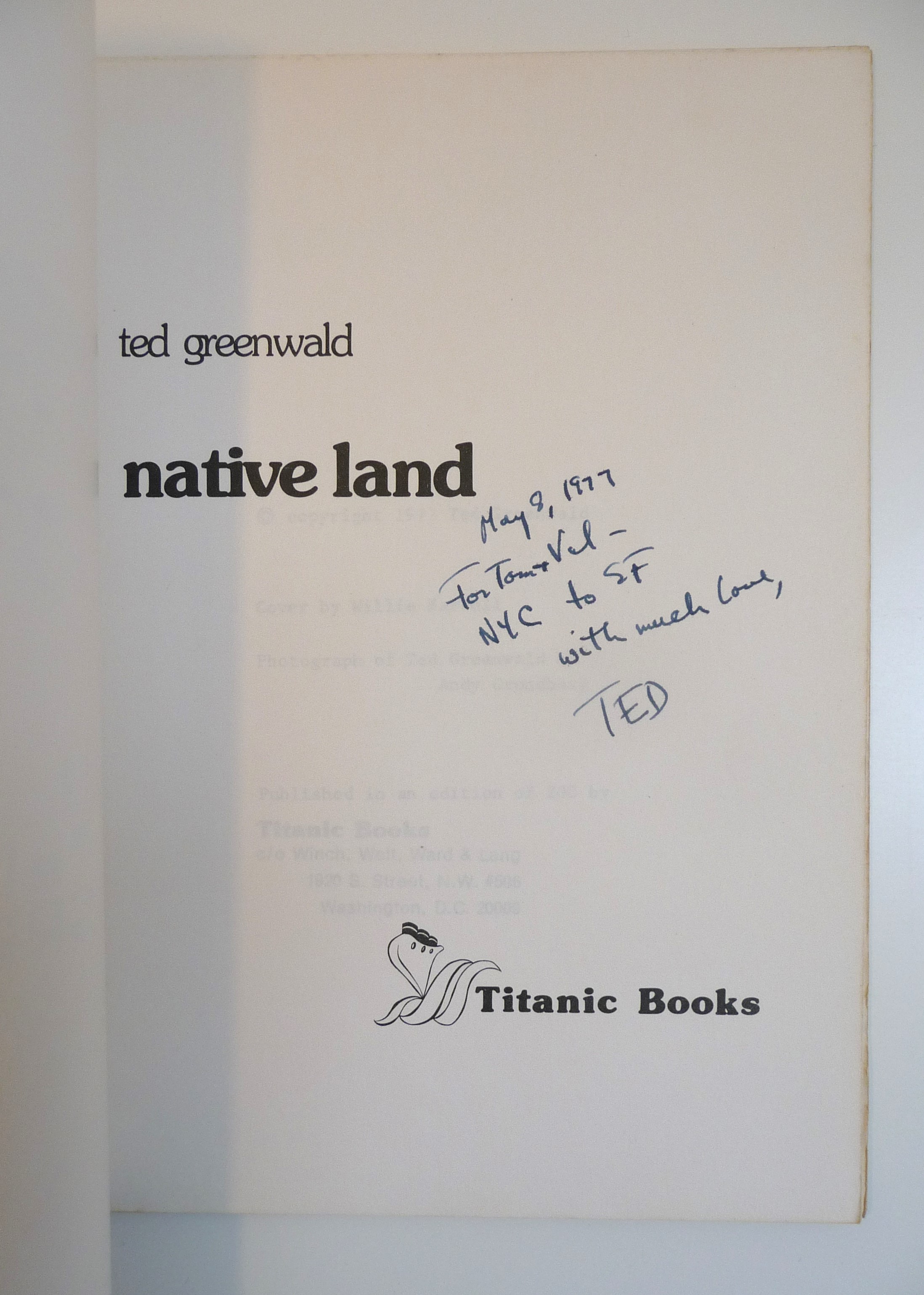 Native Land by Ted Greenwald: Very Good Soft cover (1977) 1st Edition ...