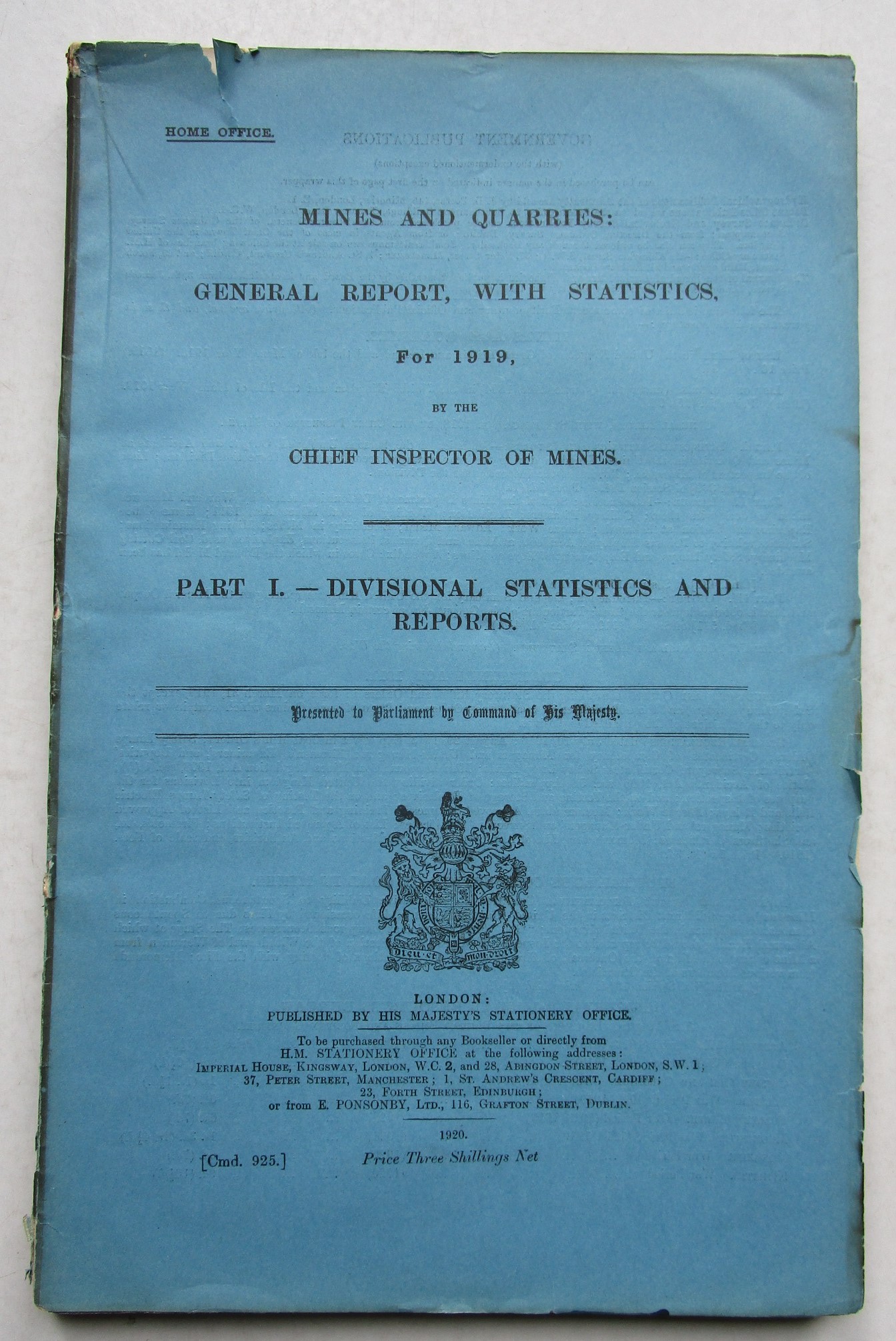 MINES AND QUARRIES: GENERAL REPORT WITH STATISTICS FOR 1919 by the ...