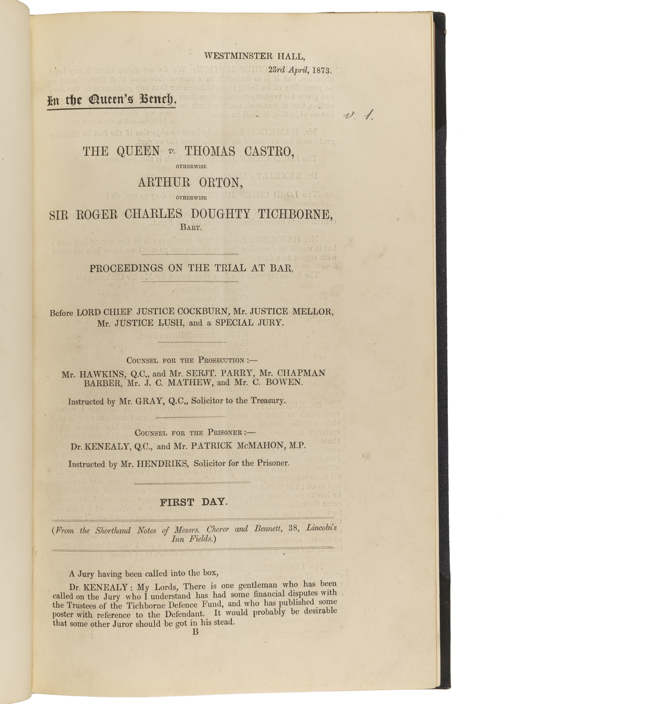 In The Queen's Bench. The Queen v. Thomas Castro, otherwise Arthur ...