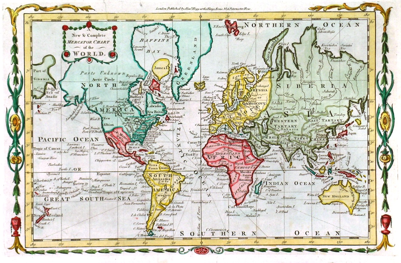 NEW & COMPLETE MERCATOR CHART OF THE WORLD . World map on Mercator s ...