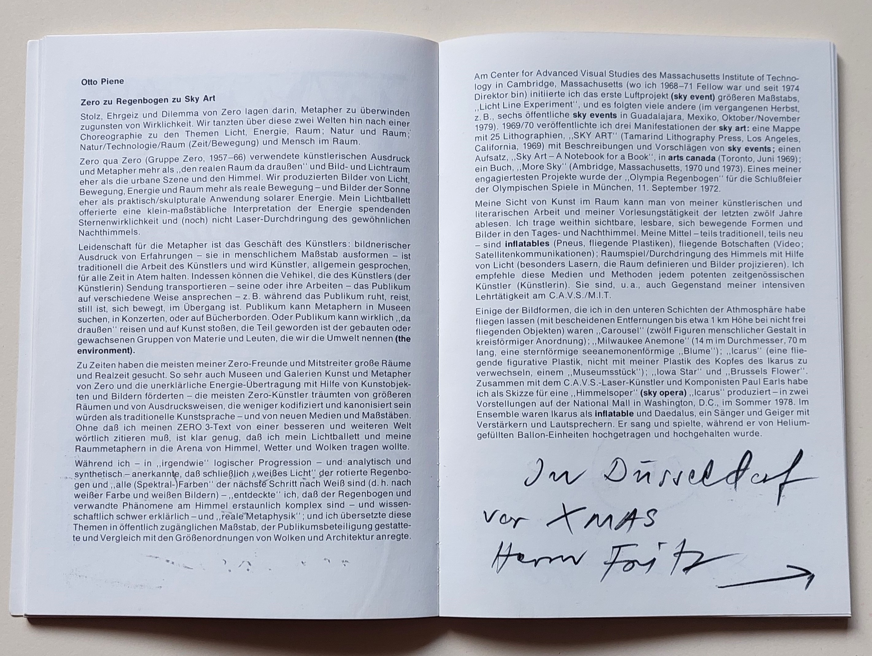 Profil 5 - Kunstmagazin. Inscribed and signed by Otto Piene by Piene ...