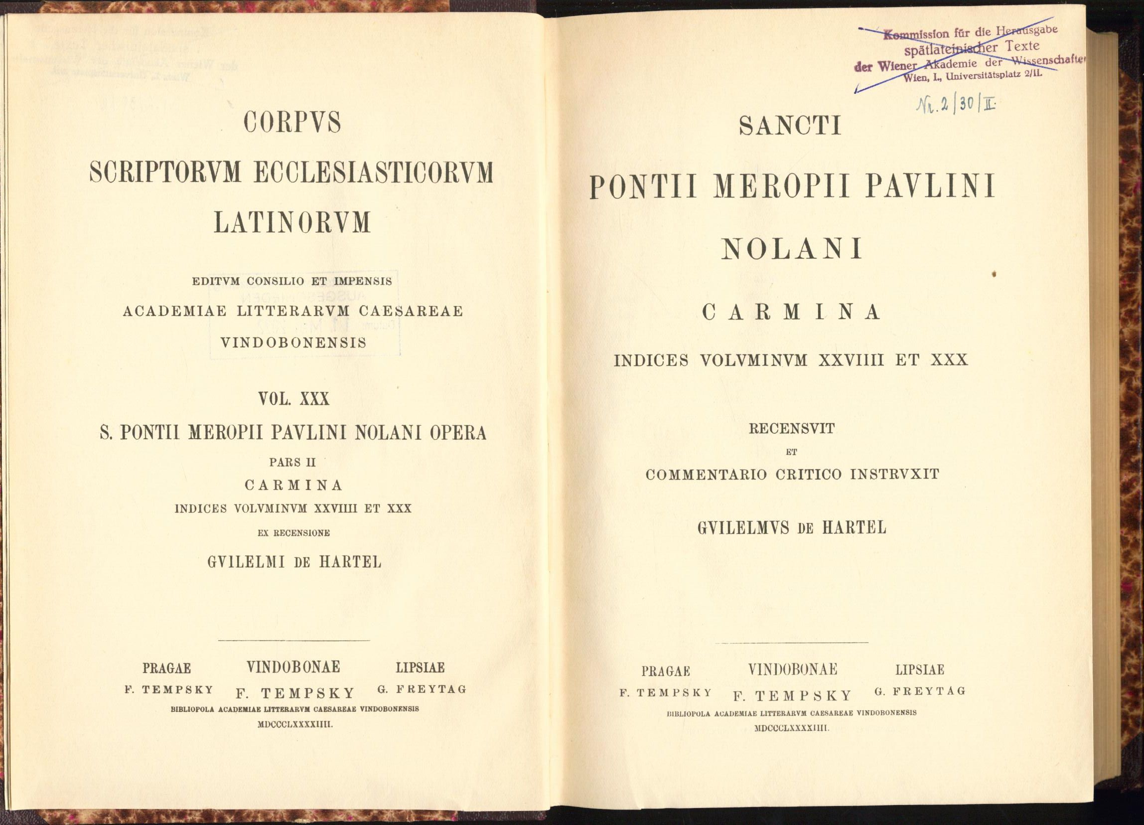 Sancti Pontii Meropii Pavlini Nolani Carmina Indices Voluminum XXVIIII ...