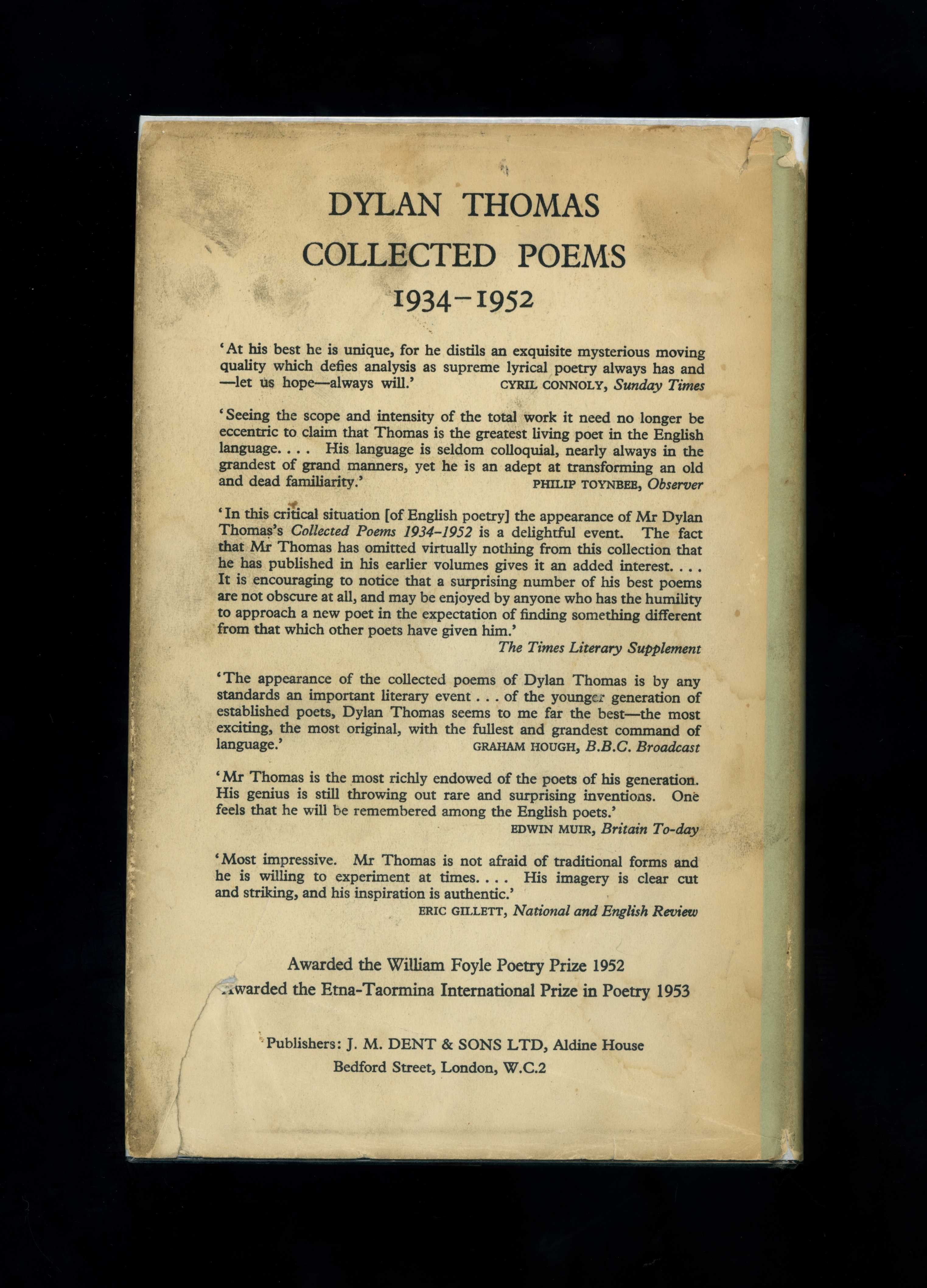 COLLECTED POEMS 1934-1952 [1/13] by Dylan Thomas: Very Good Hardcover ...