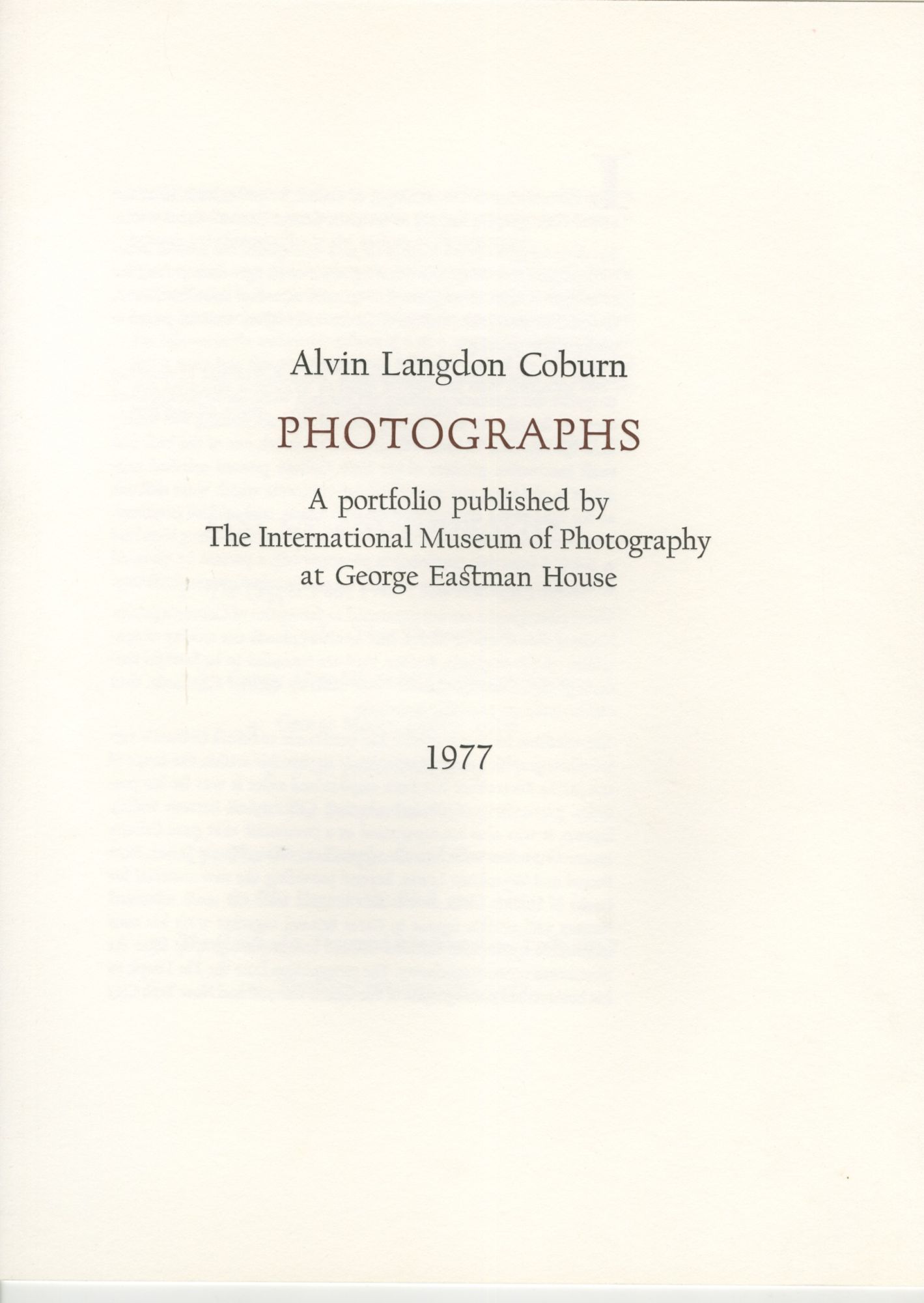 ALVIN LANGDON COBURN: PHOTOGRAPHS A PORTFOLIO PUBLISHED BY THE ...