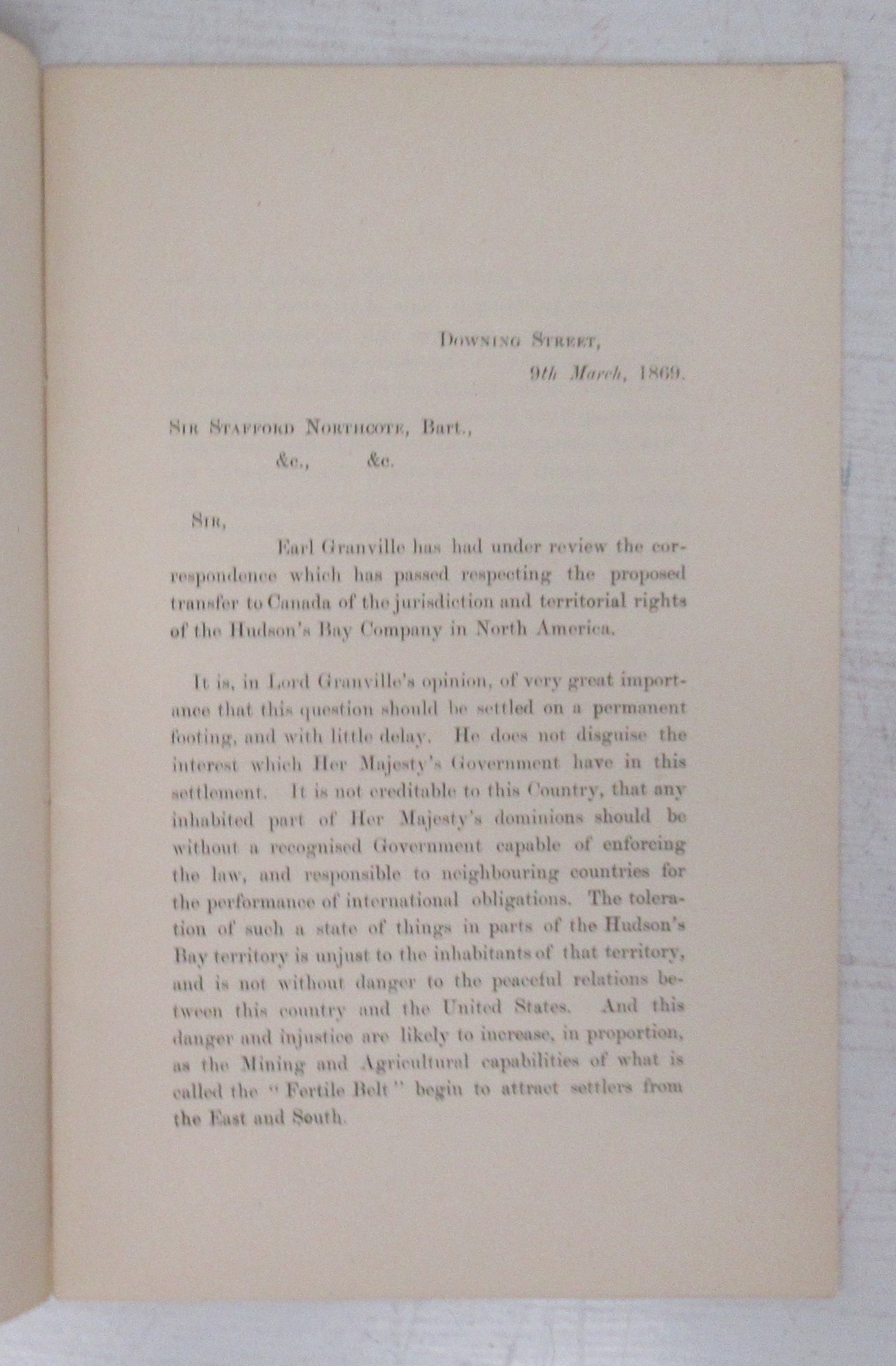Letter from the Colonial Office to the Governor of the Hudson's Bay ...