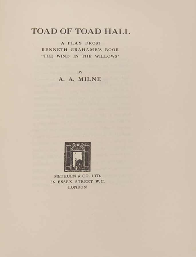 Toad of Toad Hall. A play from Kenneth Grahame's book 'The Wind in the ...