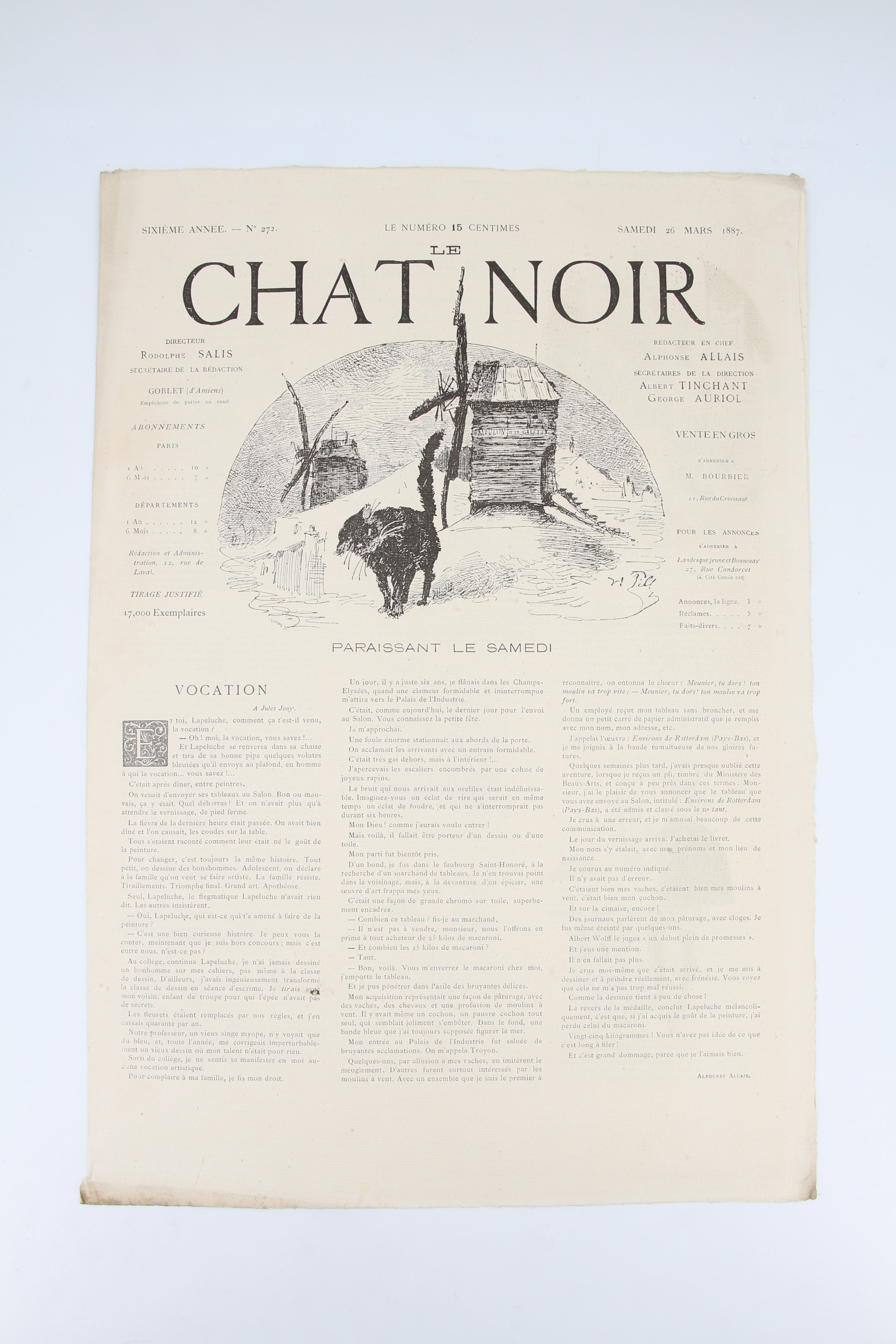 Le Chat noir N°272 de la sixième année du samedi 26 Mars 1887 by ALLAIS ...