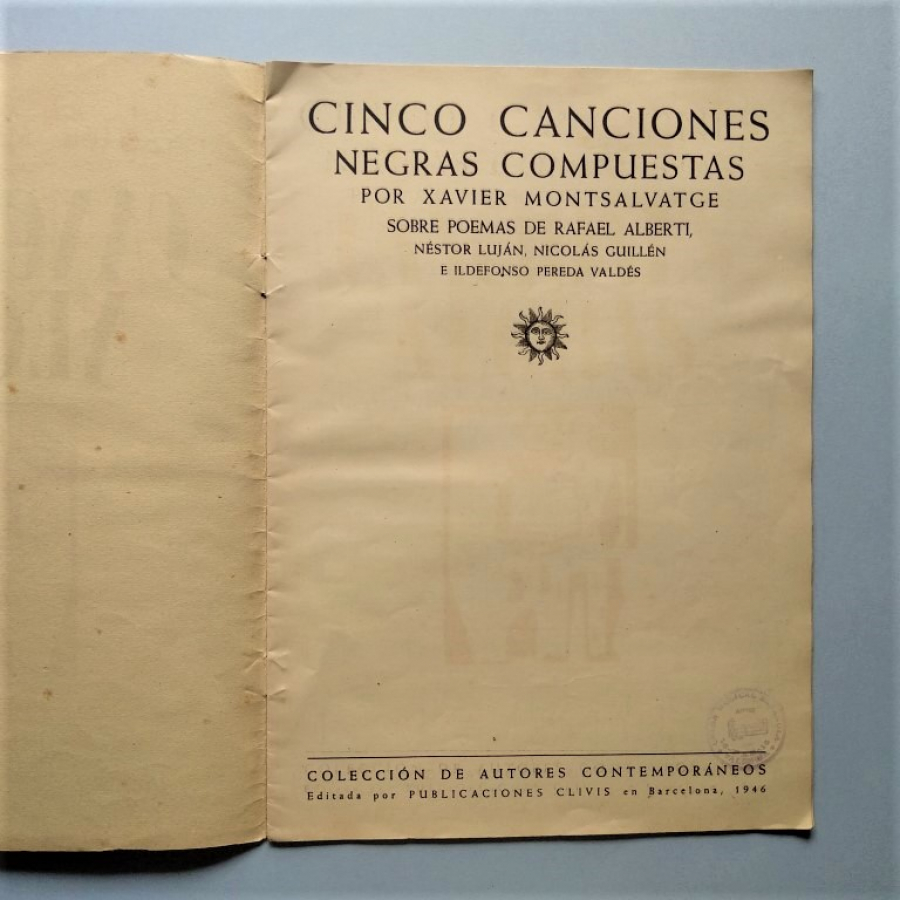 Cinco Canciones Negras. Compestas pro. sobre poemas de Rafael Alberti ...