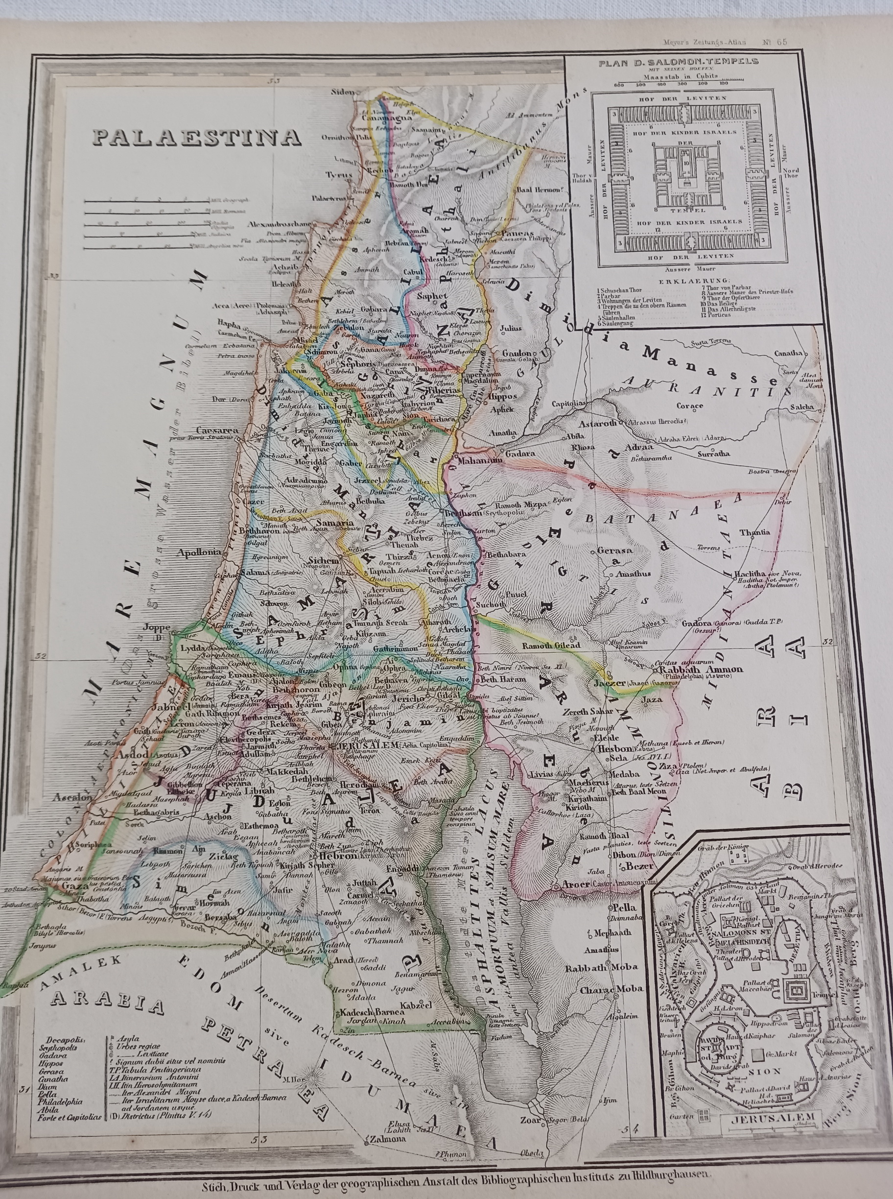 PALESTINE ISRAEL JERUSALEM SALOMON TEMPLE 1850 CARTE MAP MEYER Z09 par ...