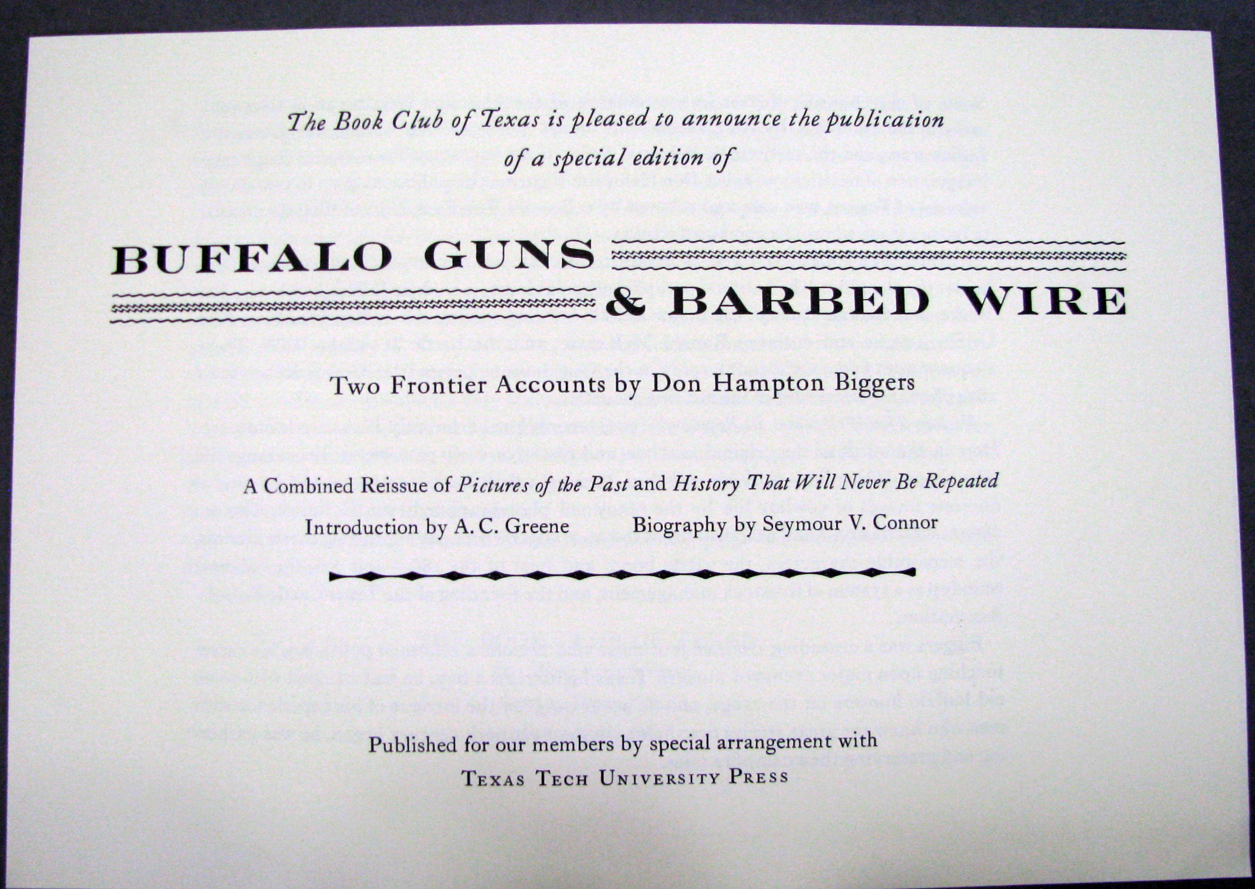 Buffalo Guns & Barbed Wire: Two Frontier Accounts by Biggers, Don ...