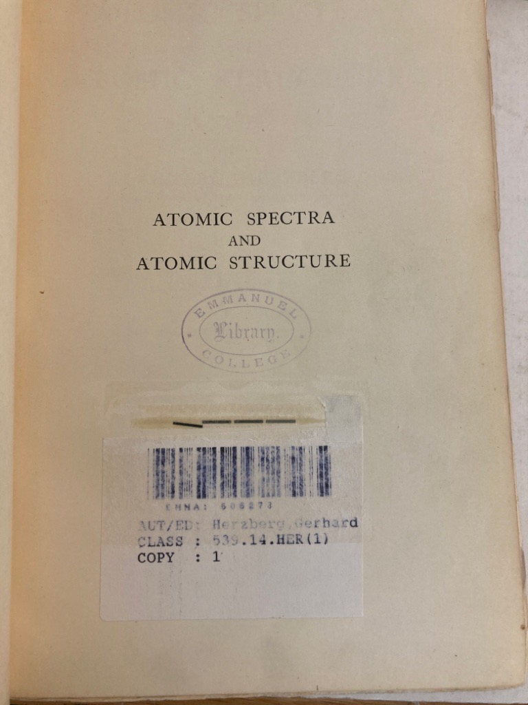 Atomic Spectra and Atomic Structure. by Herzberg, Gerhard:: Fair Hardback (1937) | Plurabelle ...