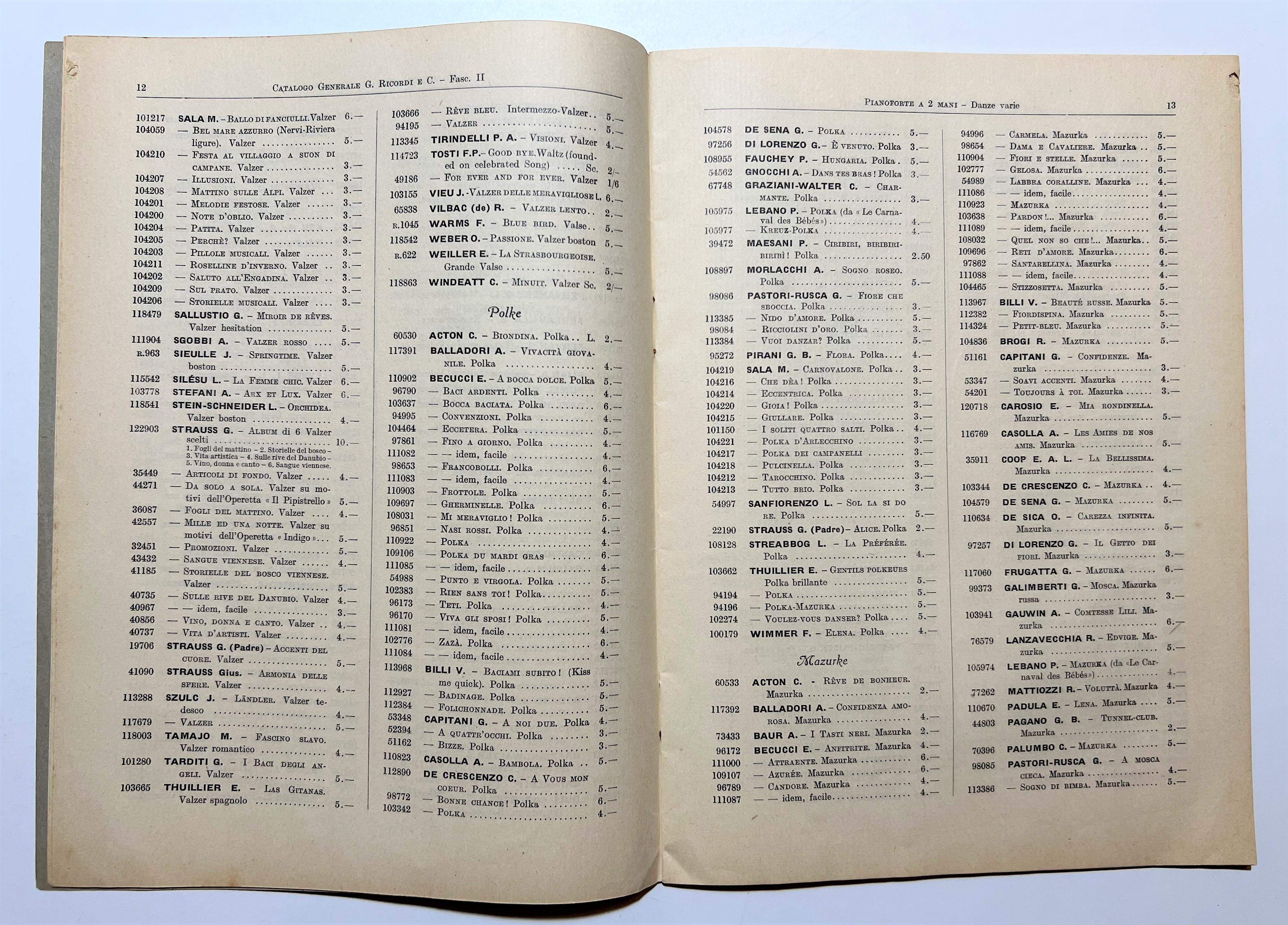 Catalogo Generali Ricordi - Pianoforte a 2 Mani: Danze, Inni e Marcie ...